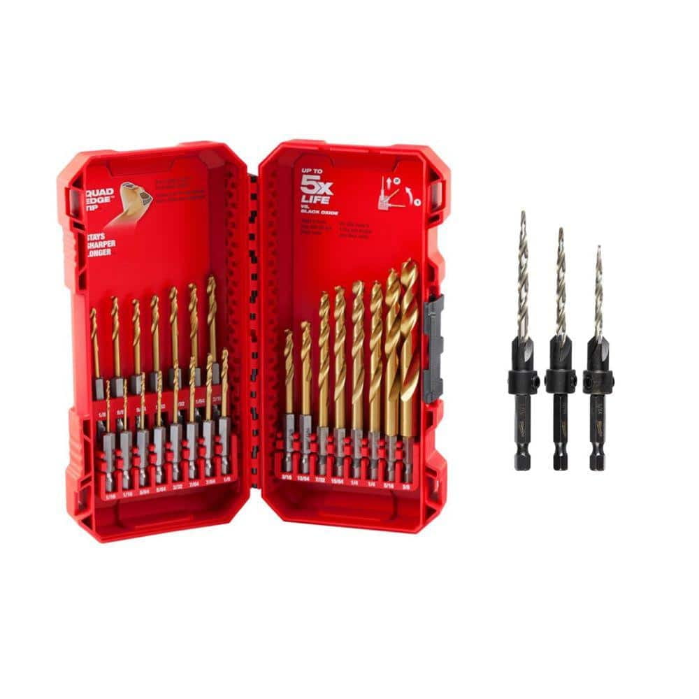 SHOCKWAVE Impact-Duty Titanium Drill Bit Set with Steel Countersinks ...