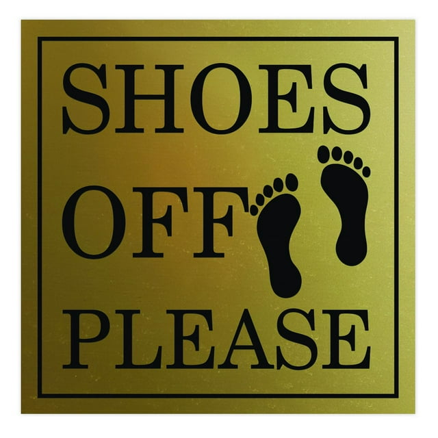 SHOES OFF PLEASE Square Wall Door Sign - Brushed Gold (Medium ...
