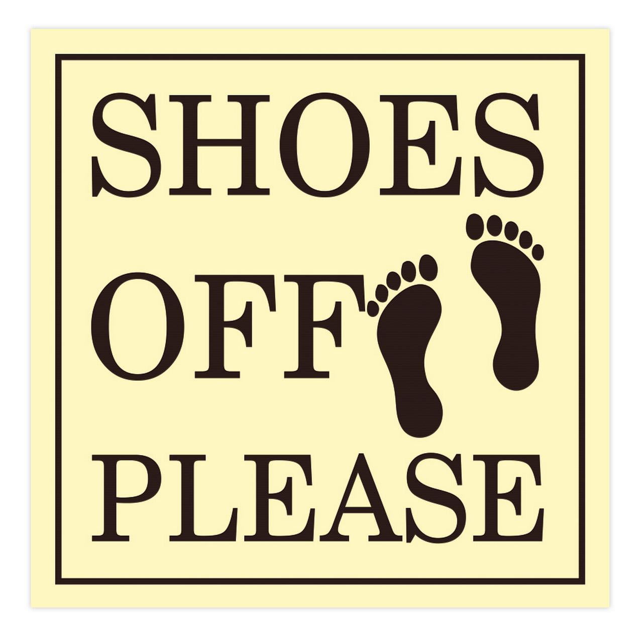 SHOES OFF PLEASE Square Wall Door Sign - Ivory / Dark Brown (Large ...