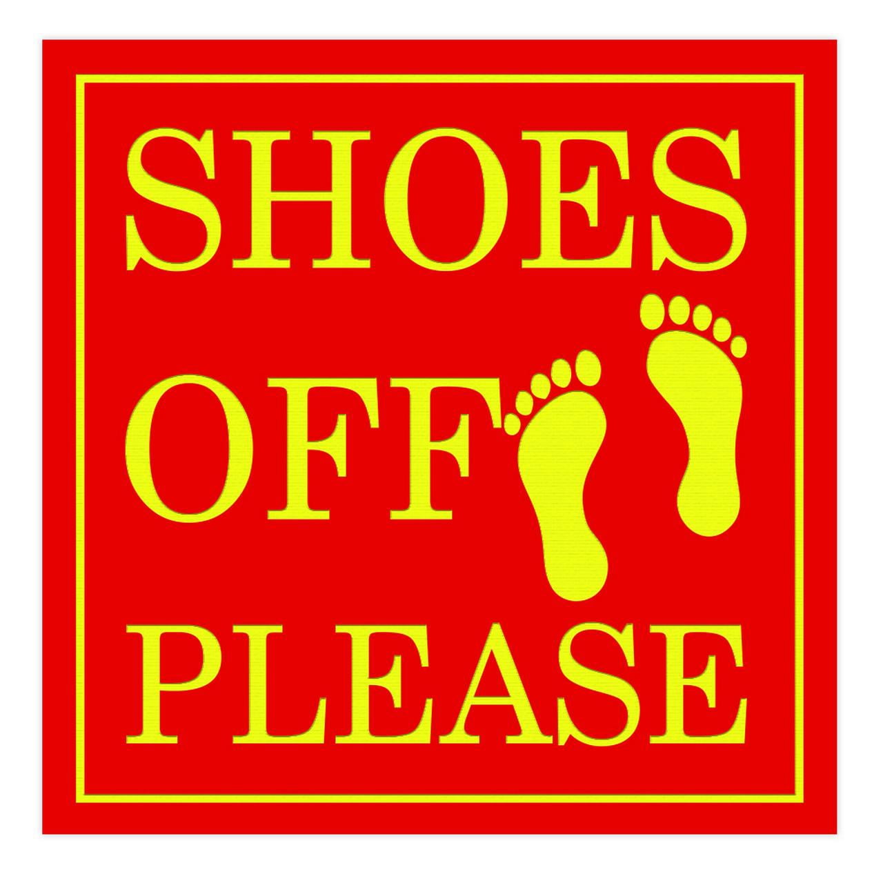 SHOES OFF PLEASE Square Wall Door Sign - Red / Yellow (Medium ...