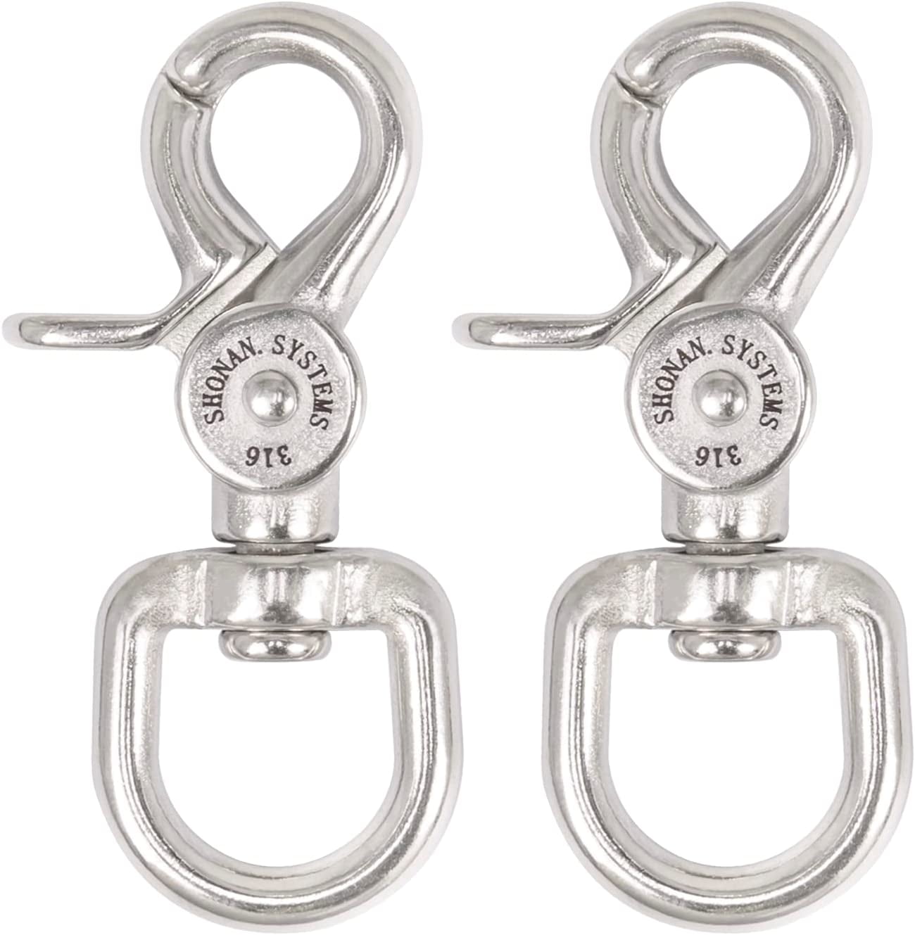 SHONAN 2.65" Trigger Snap Hooks, Marine Grade Stainless Steel 316 Swivel Trigger Snaps, 100 Lbs ...