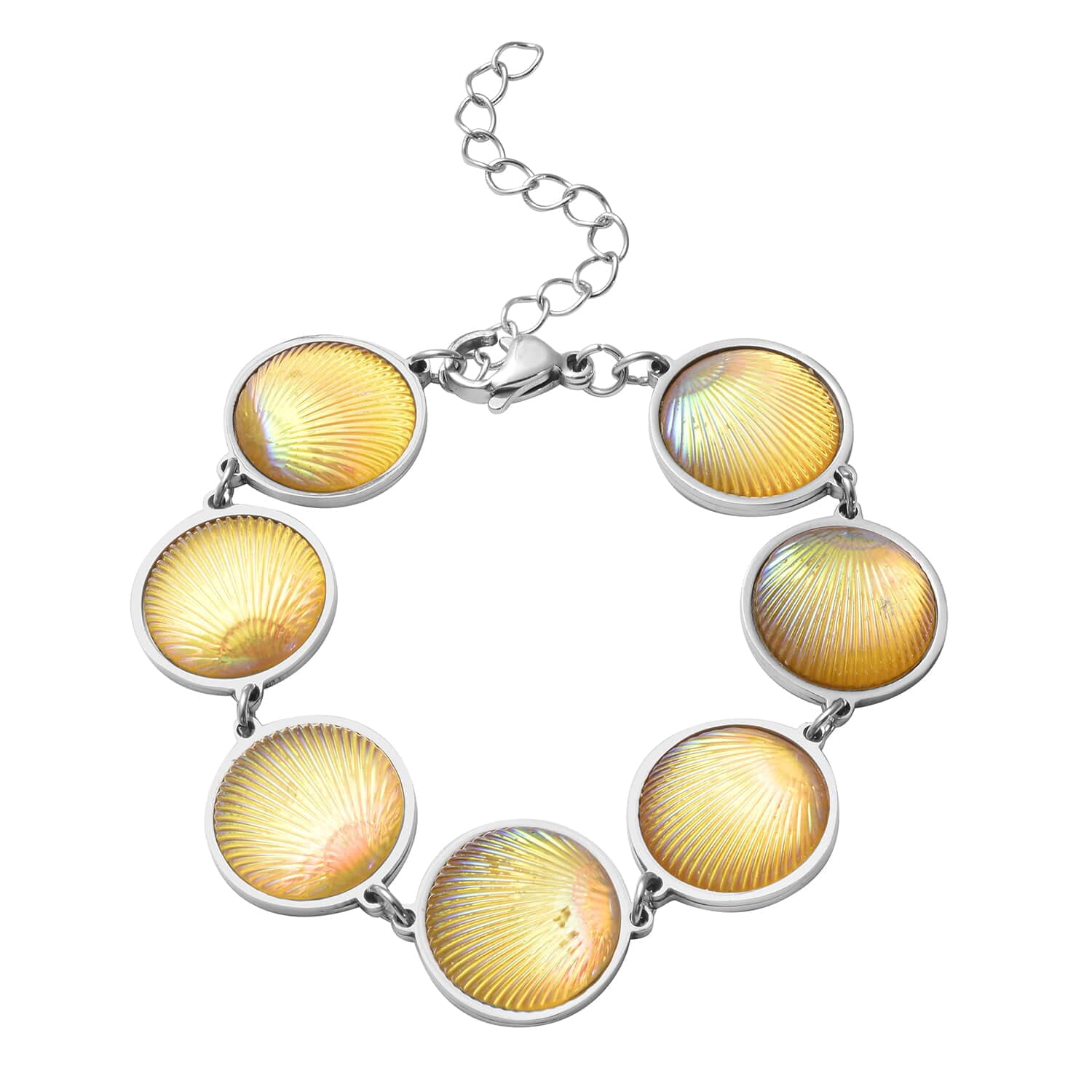 SHOP LC Orange Seashell Stainless Steel Charm Station Bracelet for ...