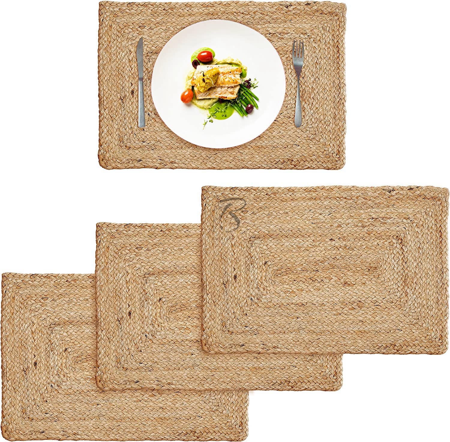 SHOPCREW Set of 2 Braided Jute Placemat - 12" x 17" - Beige Jute Table ...