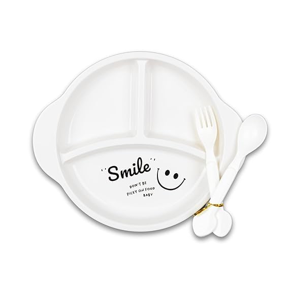 SHOPECOM BPA Free Round Smile Polypropylene Kids Lunch Plate 3in1 ...