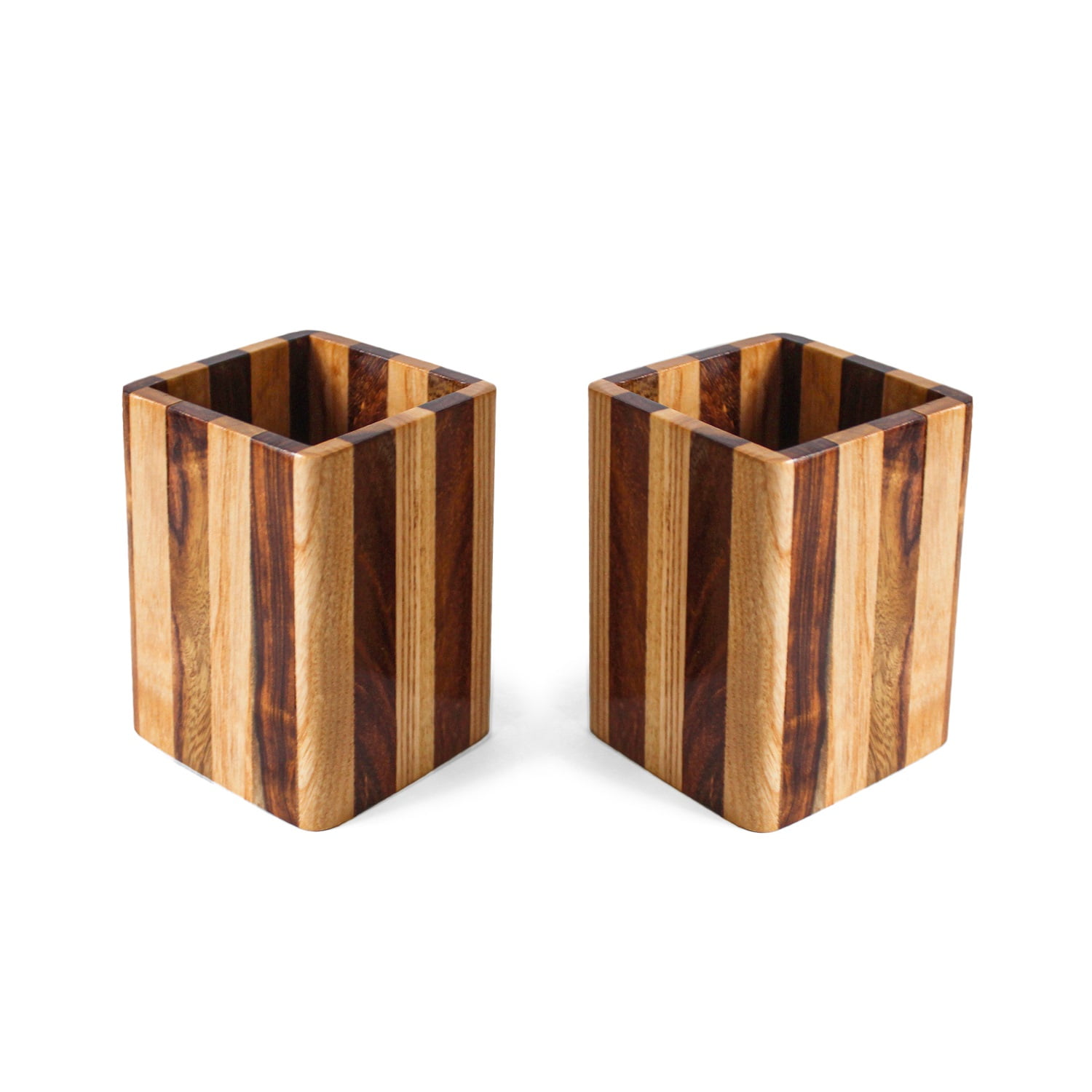 SHOPUKASA 2 Pack Wood Pen Pencil Holder Stand Multi Purpose Natural ...