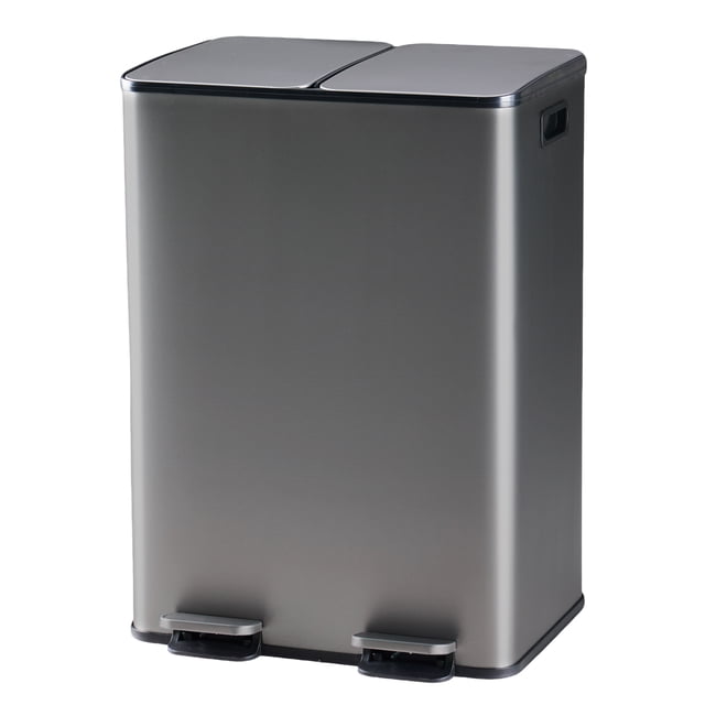 SHOUFTW 2×8 Gallon Dual Compartment Recycle Trash Can, Soft-Close Pedal ...