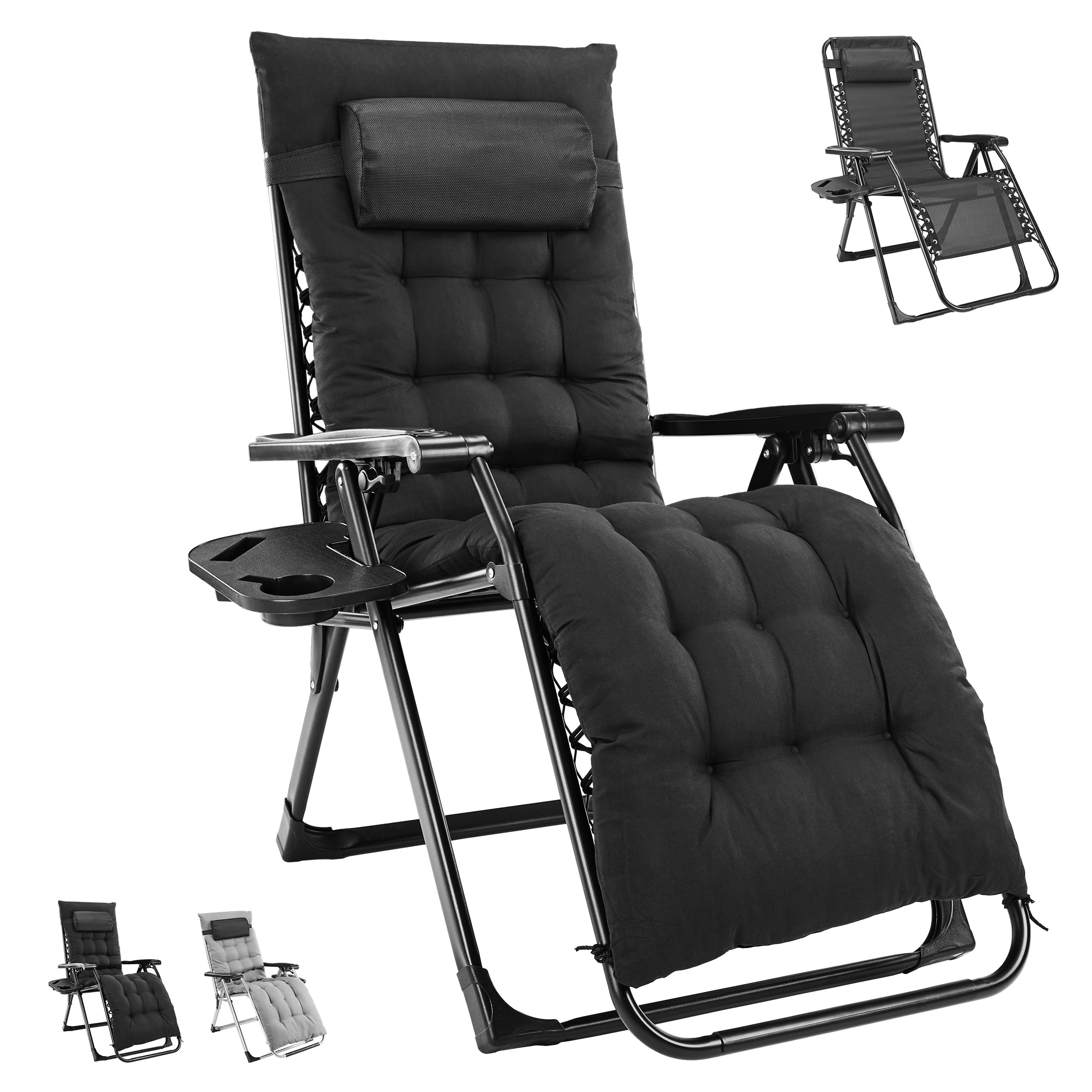 SHOUFTW Padded Zero Gravity Lounge Chair with Detachable Cushion & Side ...