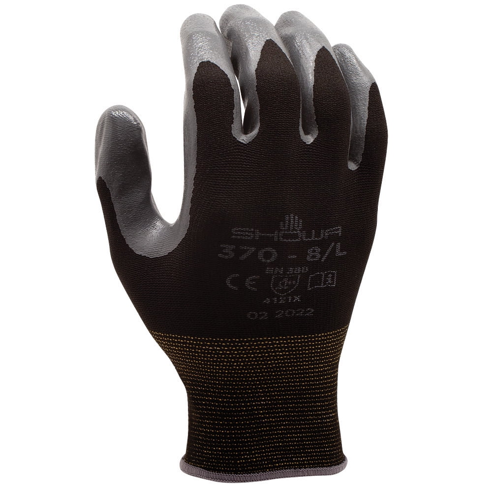 SHOWA 370B Unisex Nitrile Palm Coating Gloves Grey Black General ...