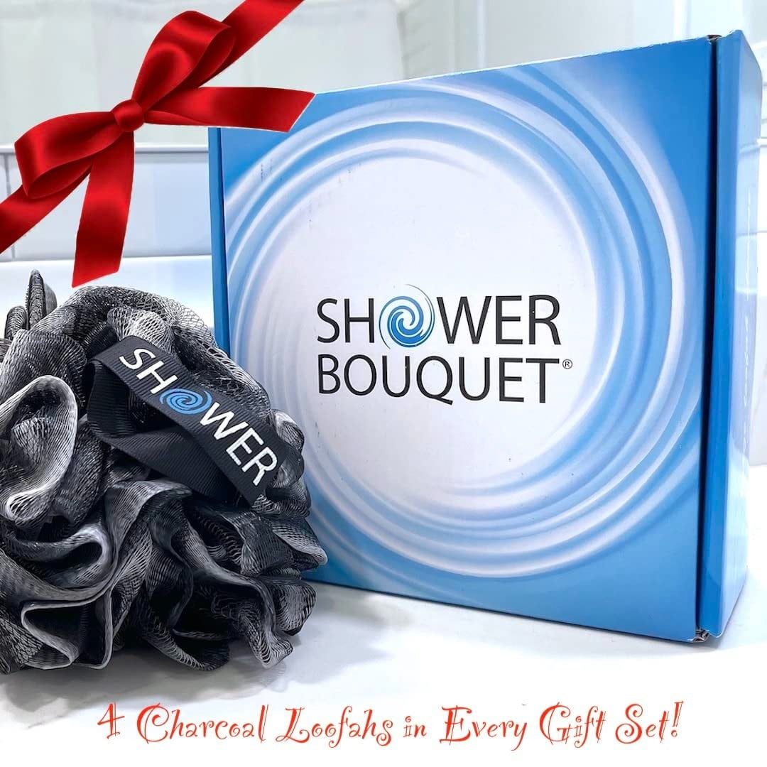 SHOWER BOUQUET 4-Pack Loofah Charcoal Bath Sponge 75g Soft Mesh Black ...