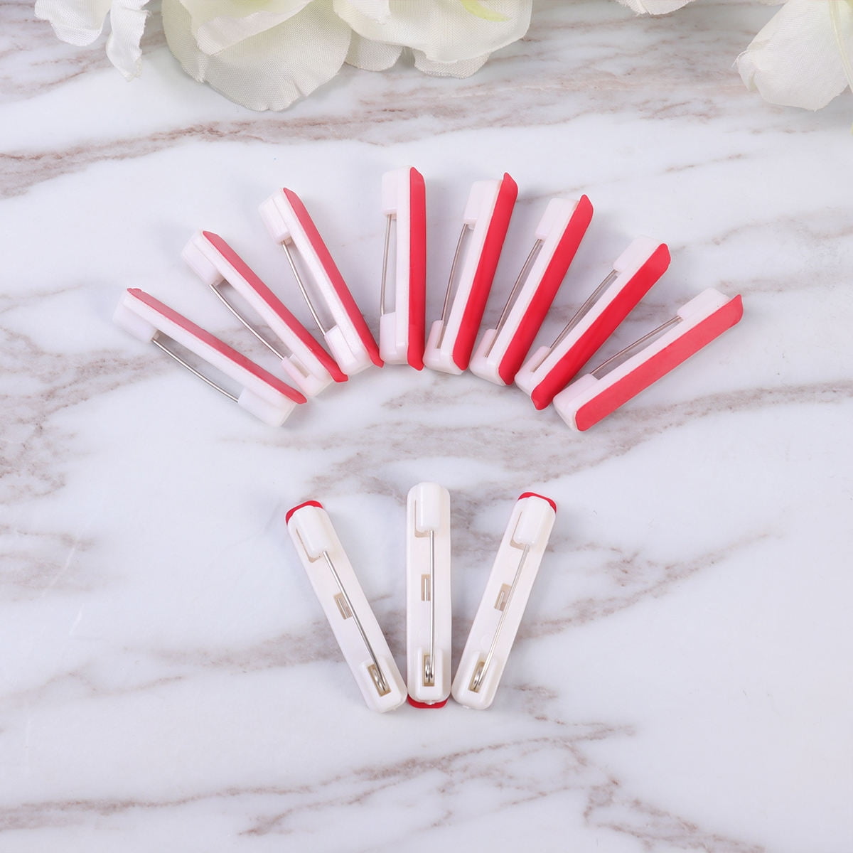 SHOWERORO 100Pcs White Plastic Safety Pin Brooch for Name Tags and ...