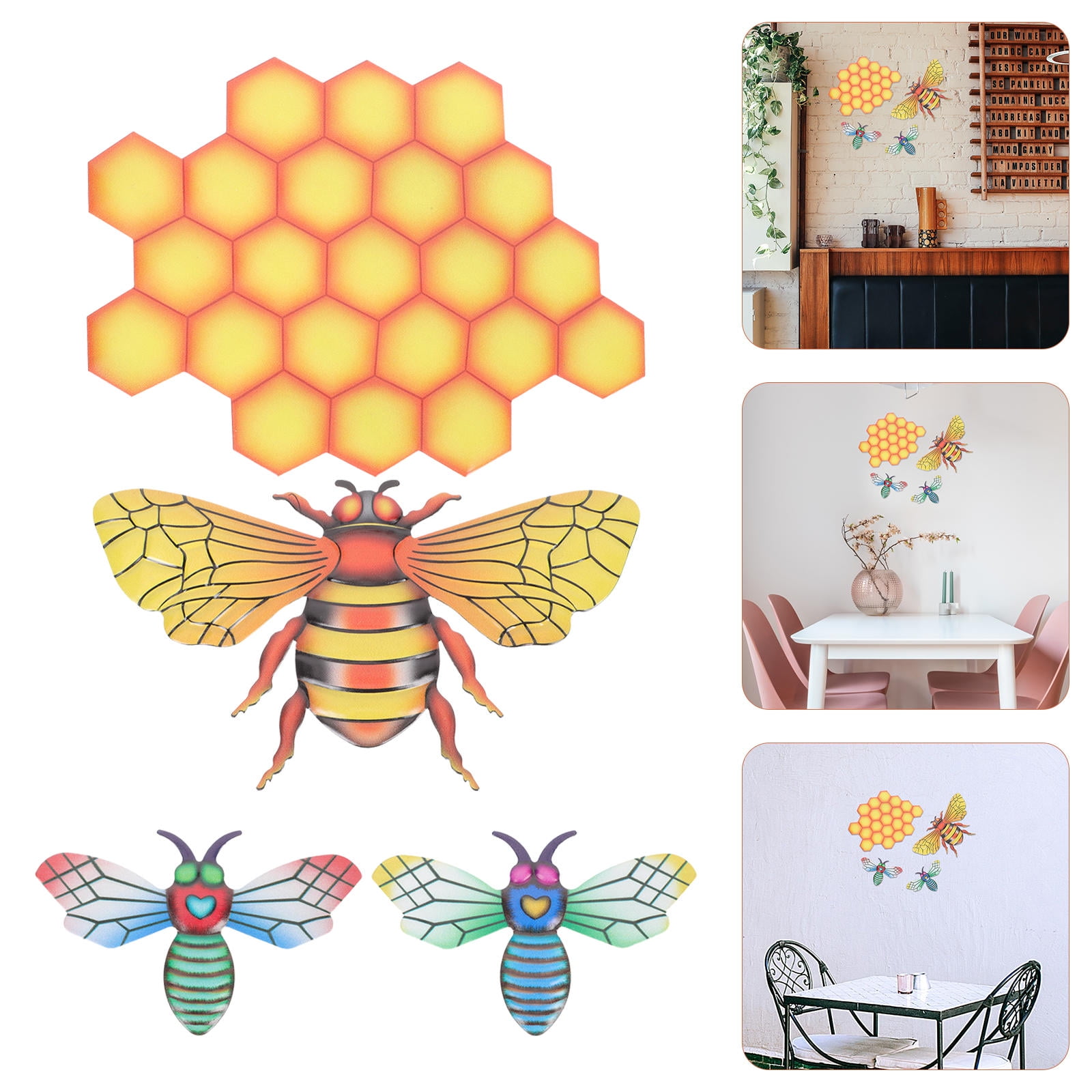 SHOWERORO 1Set Honeycomb Shaped Metal Bees Wall Decor Iron Wall Hanging ...