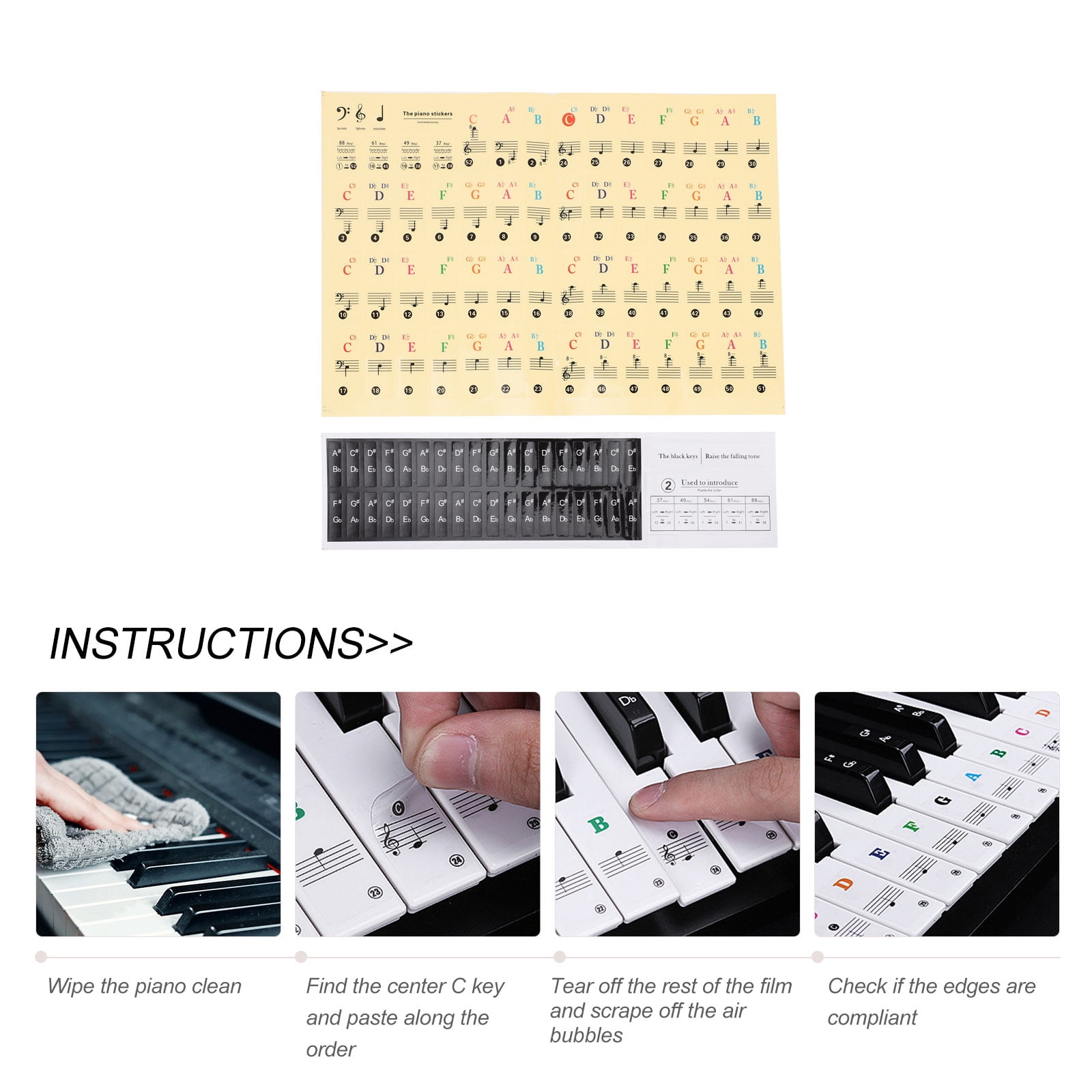 SHOWERORO 1Set Nano Material Piano Scale Stickers Beginners Piano Keys ...