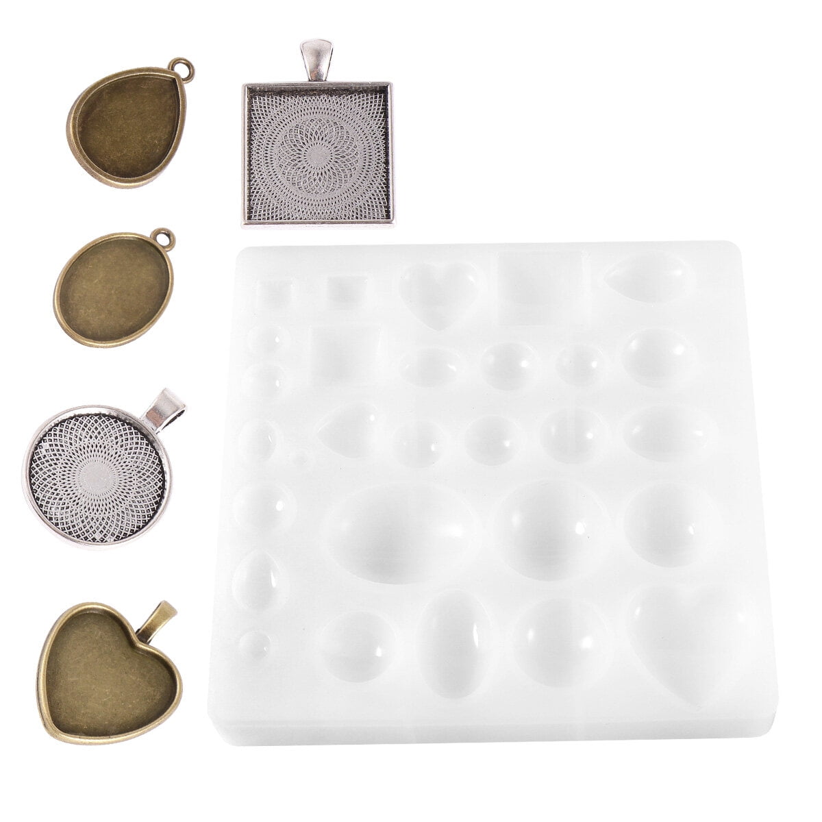 SHOWERORO 31-Pcs DIY Epoxy Molds Tray Kit Jewelry Making Base Tray ...