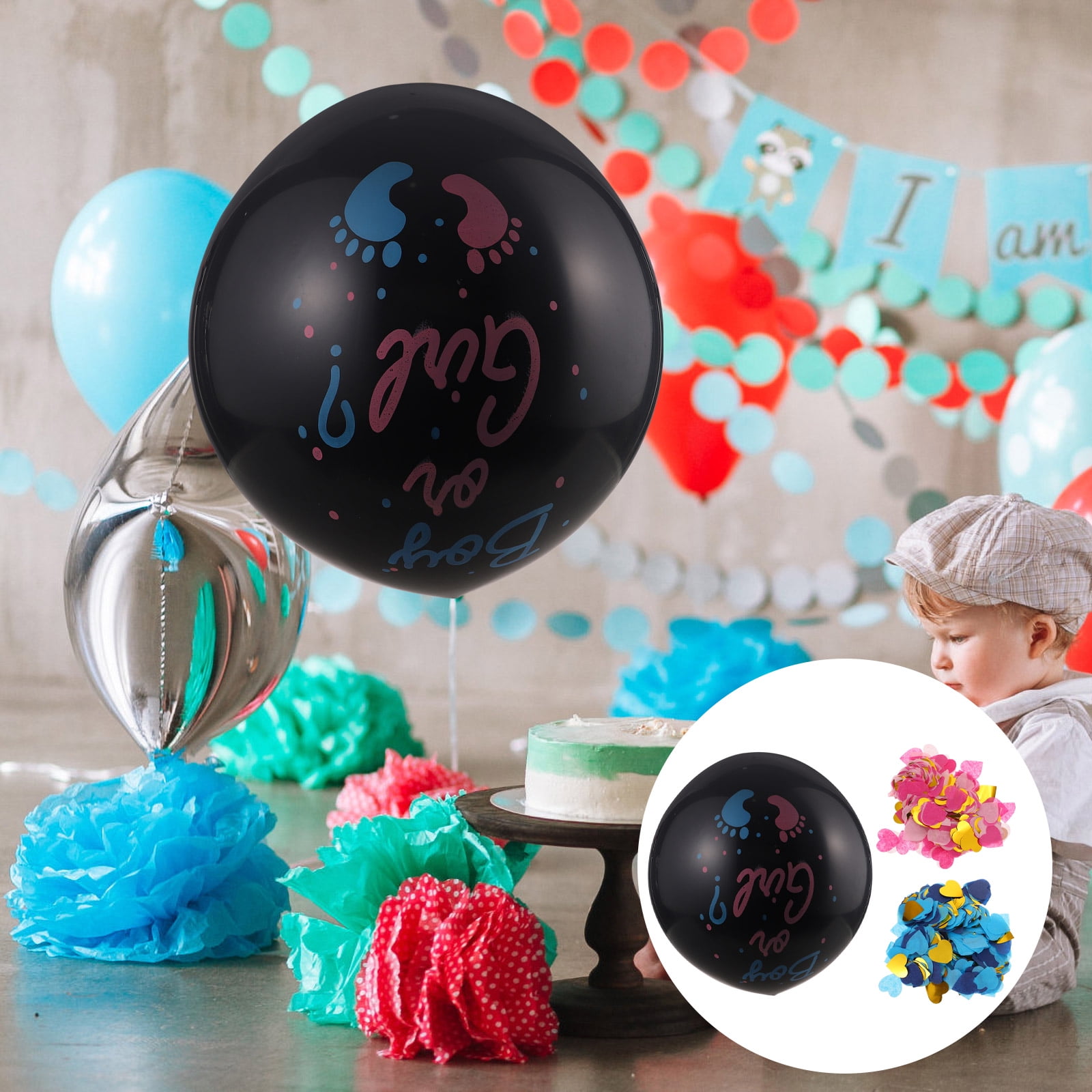 SHOWERORO Round Latex Balloon 90X90X90CM Assorted Color for Boy or Girl Reveals Balloon 1 Set ...