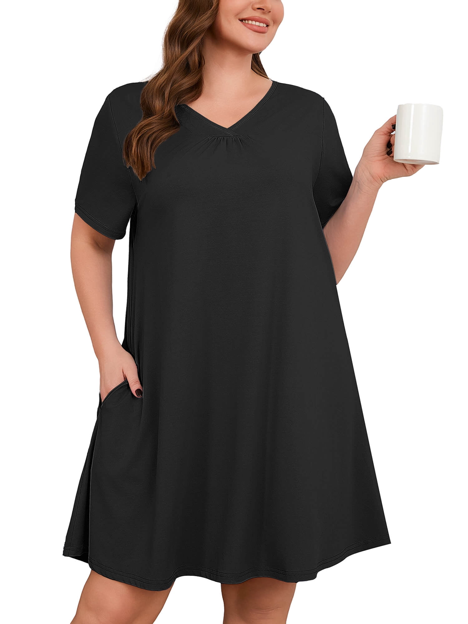 SHOWMALL Nightgowns for Plus Women Soft Short Sleeve Pajama Dress with ...