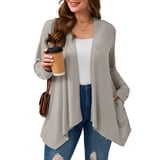 SHOWMALL Plus Size Cardigan with Pockets, Light Gray 3X Lightweight ...