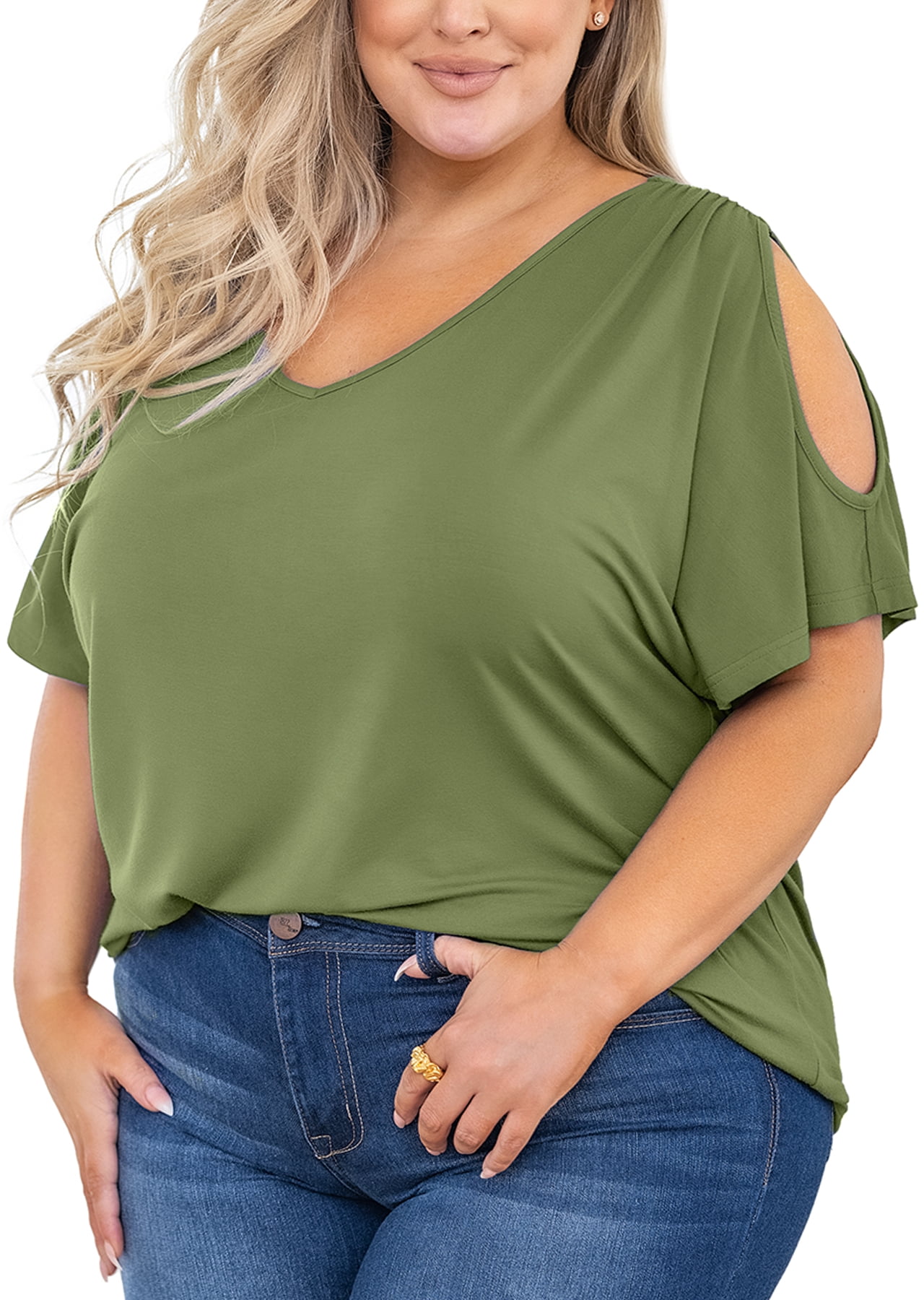 SHOWMALL Plus Size Clothes for Women Cold Shoulder Top Burgundy 5X ...