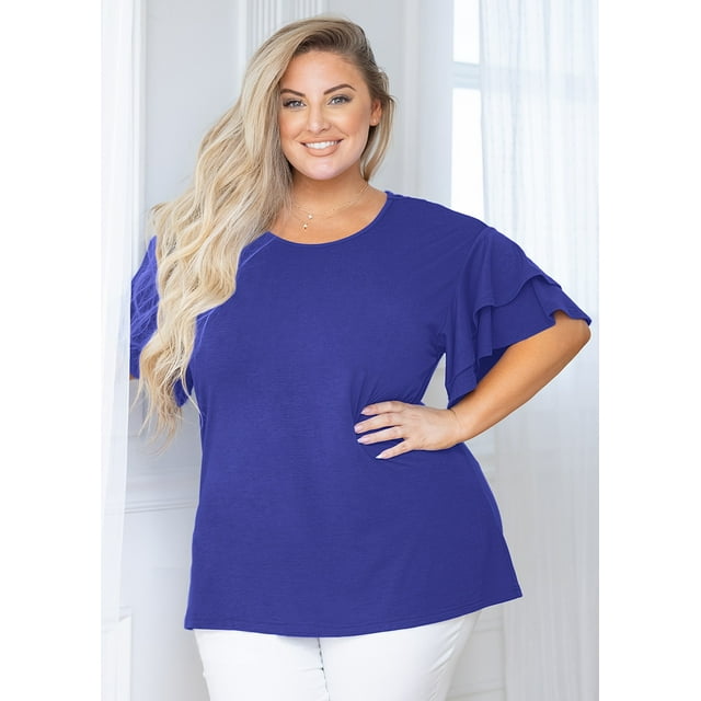 SHOWMALL Women's Plus Size 3X Blue Tunic Shirt, Short Sleeve Summer Top ...