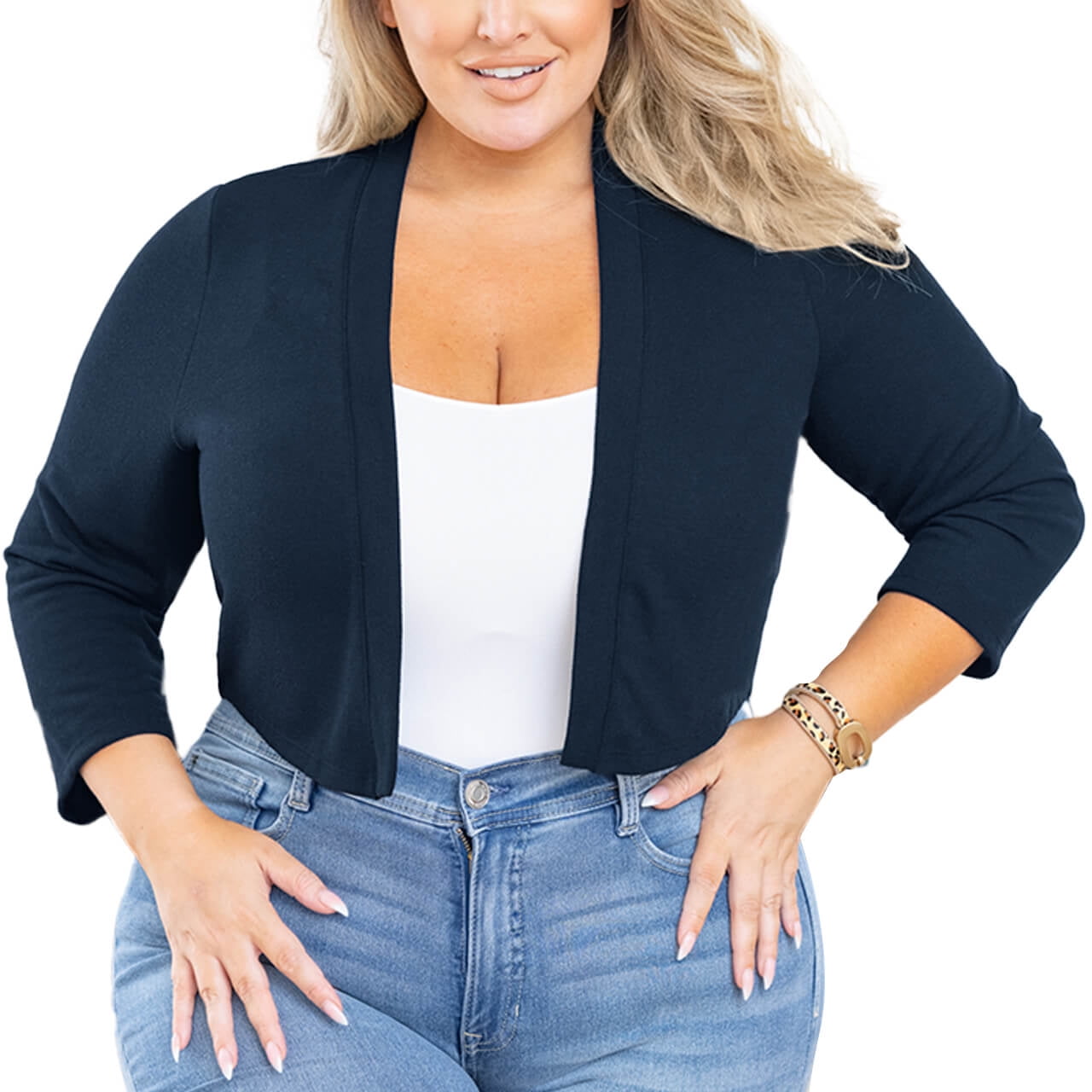 SHOWMALL Plus Size Shrug Women Bolero 3/4 Sleeve Navy Blue 4X ...