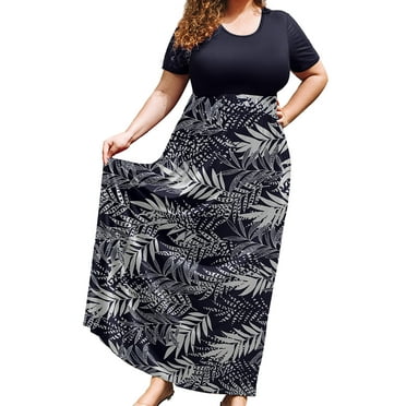 JuneFish Plus Size 2X-6X Women's Summer Maxi Loose Dress with Pockets ...