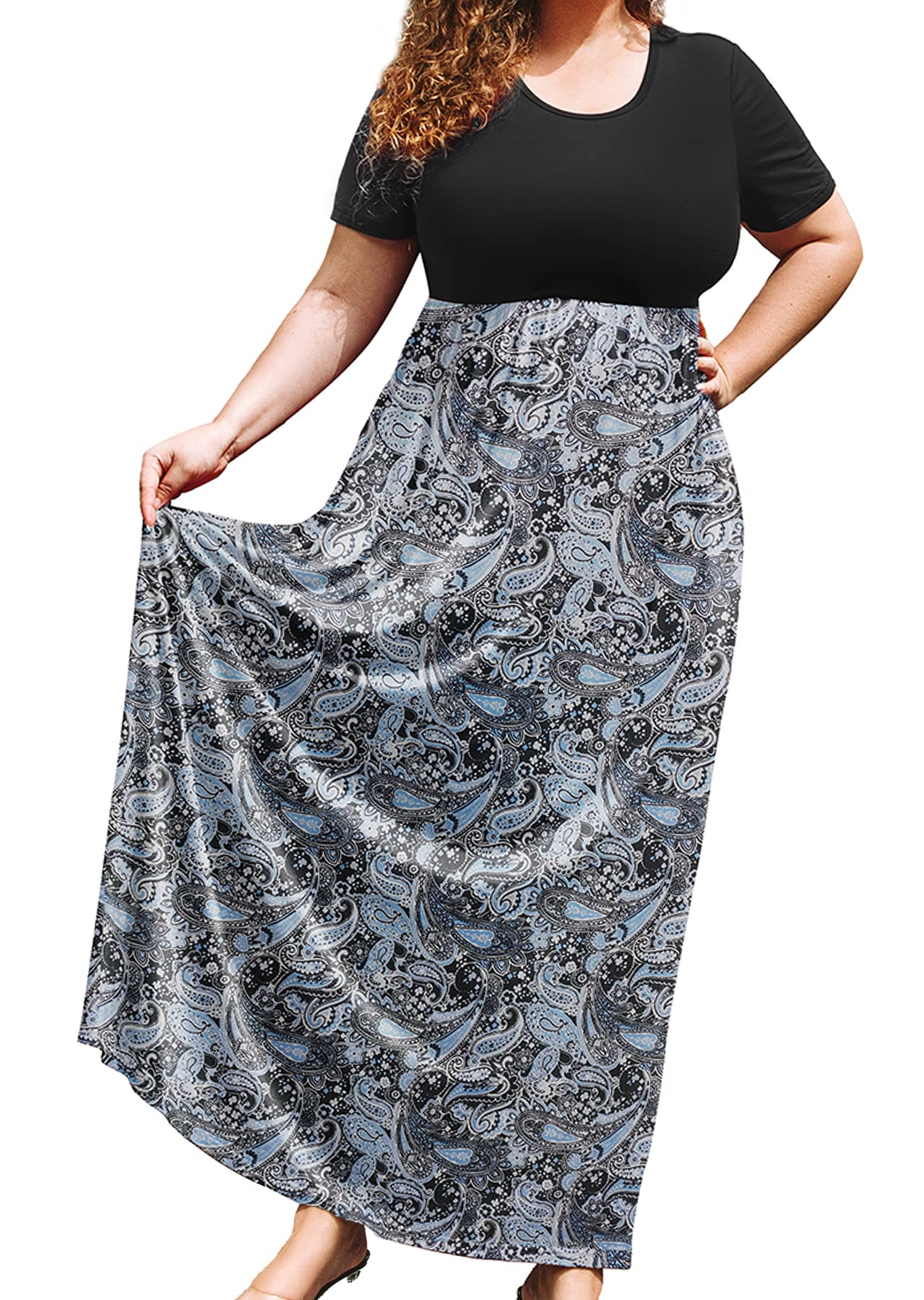 SHOWMALL Plus Size Summer Maxi Dress for Women Tropical Print 3X Short ...