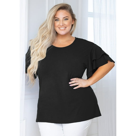SHOWMALL Oversize Plus Size 5X Black Tee-Shirt, Flowy & Loose Fitting ...