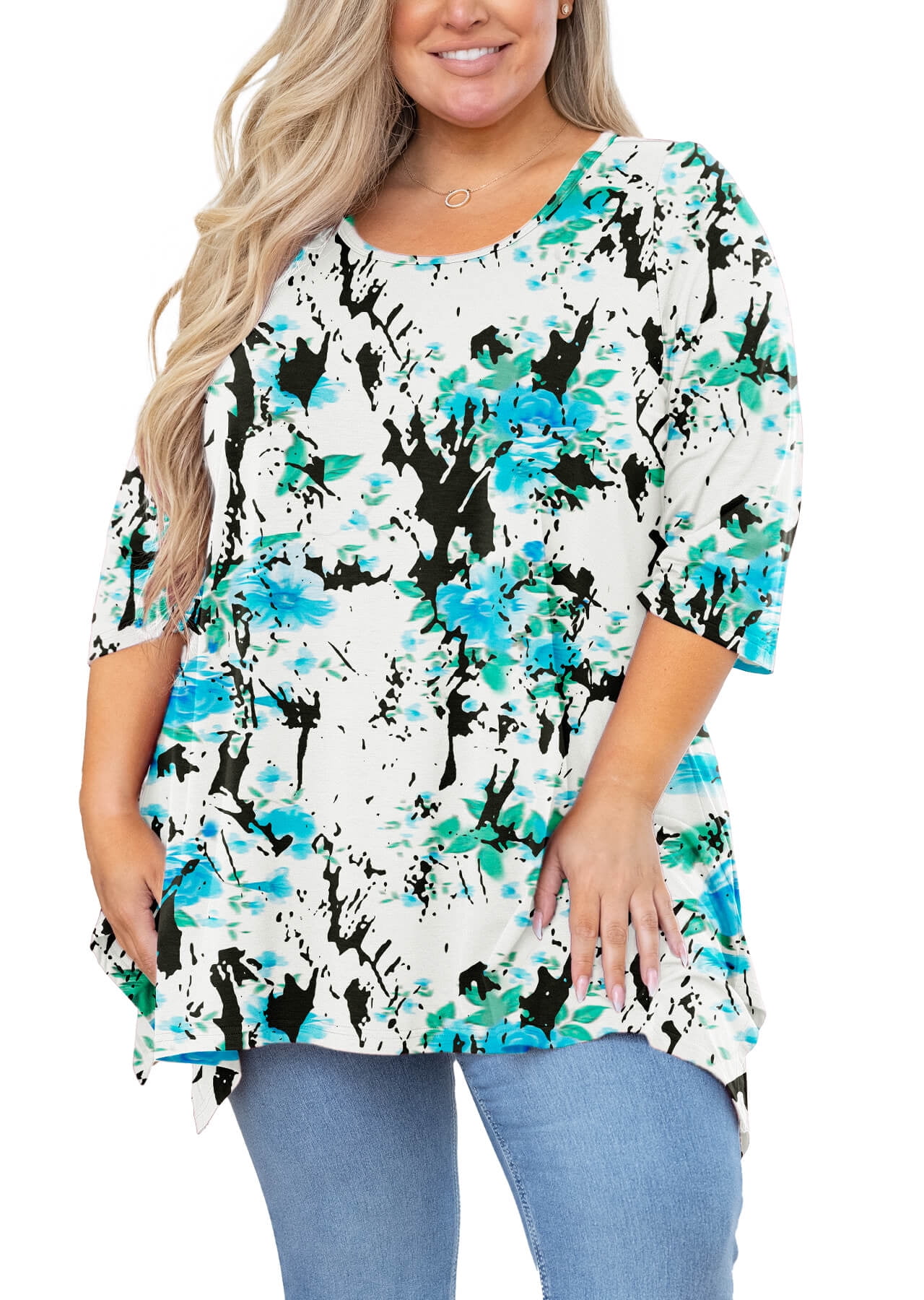 SHOWMALL Plus Size Tunic Top for women 3/4 Sleeve Blouse White ...