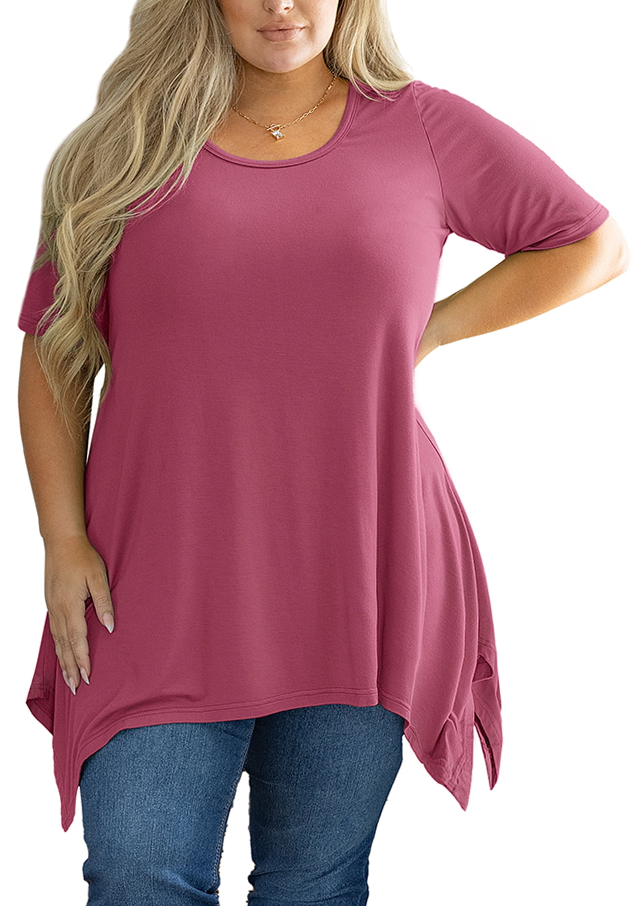 SHOWMALL Plus Size 2X Mauve Tunic Tops, Short Sleeve Summer Blouse ...