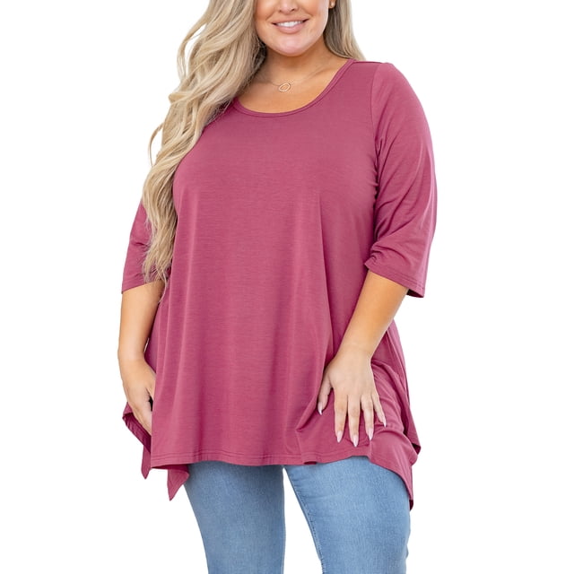 SHOWMALL Plus Size 4X Women's Crewneck Swing Tunic Top, 3/4 Sleeve ...