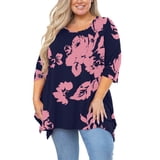 Showmall Plus Size Tunic Top, 3/4 Sleeve Loose Shirt, Crewneck Swing ...