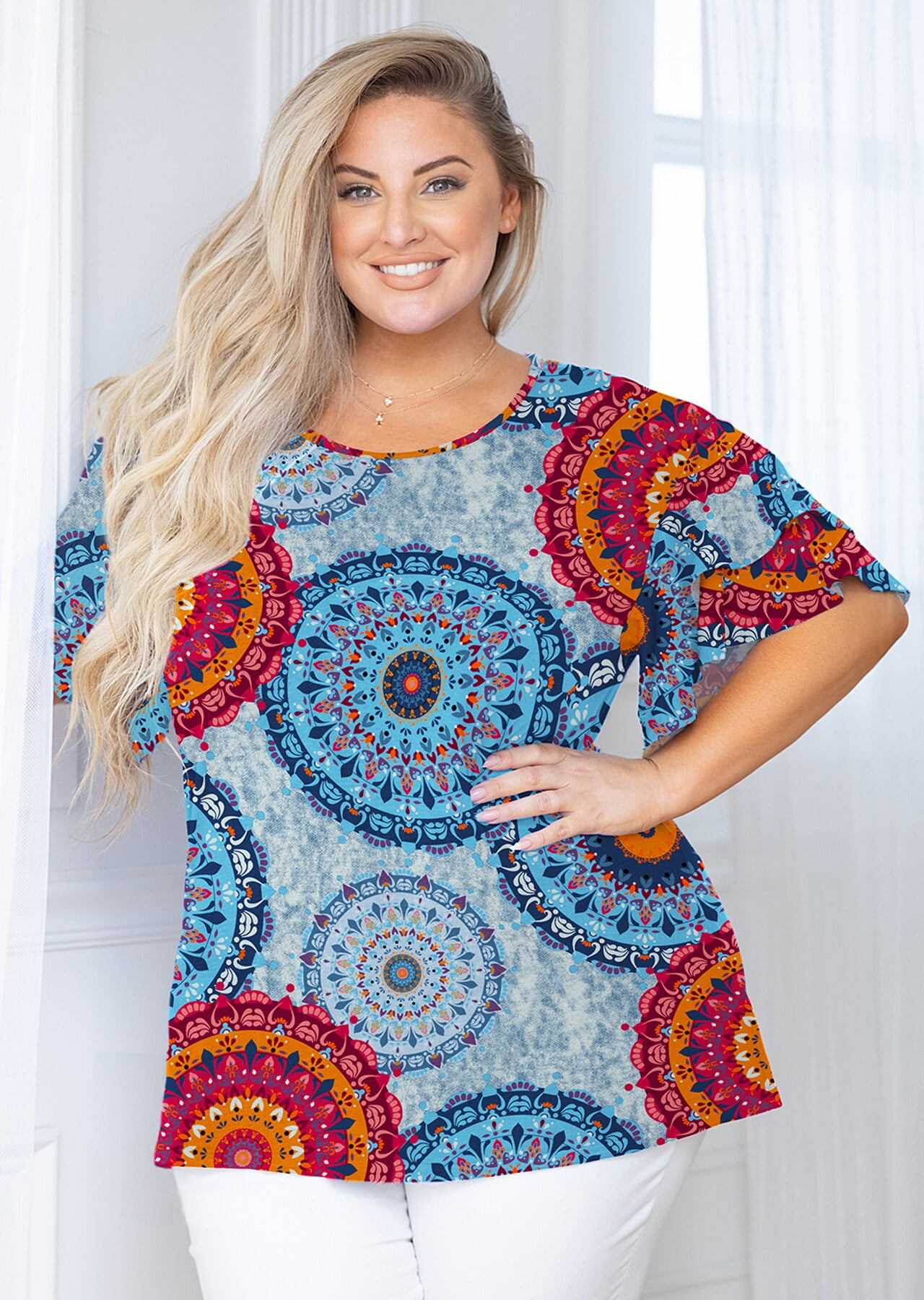 SHOWMALL Plus Size Women's Flowy Tunic Shirt w/ Ruffle Sleeves ...