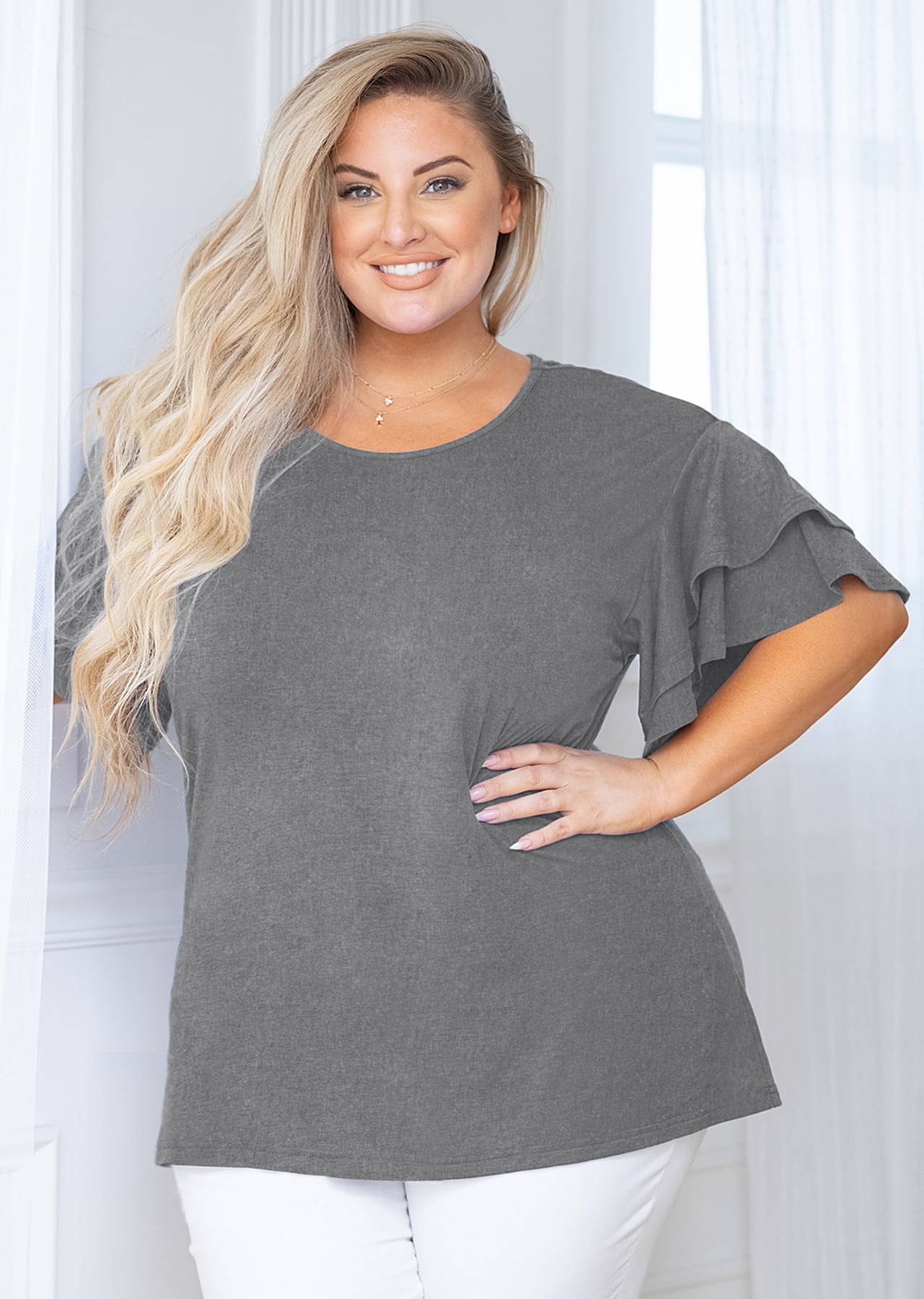SHOWMALL Plus Size Women's Cute Flowy Top, Oversize Gray 2X Tunic Shirt ...