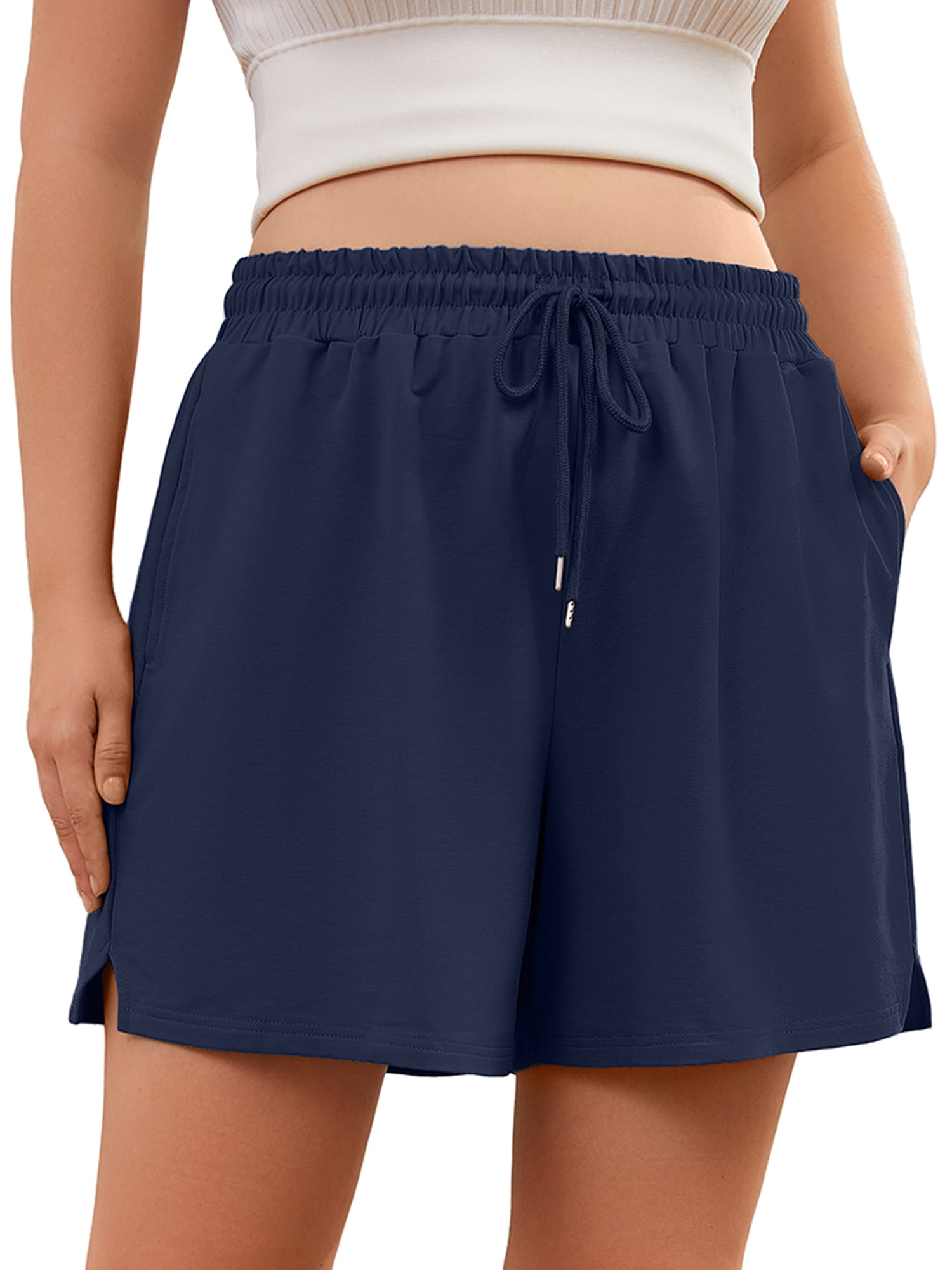 SHOWMALL Plus Size Workout Shorts for Women, Casual Lounge Shorts, Navy ...