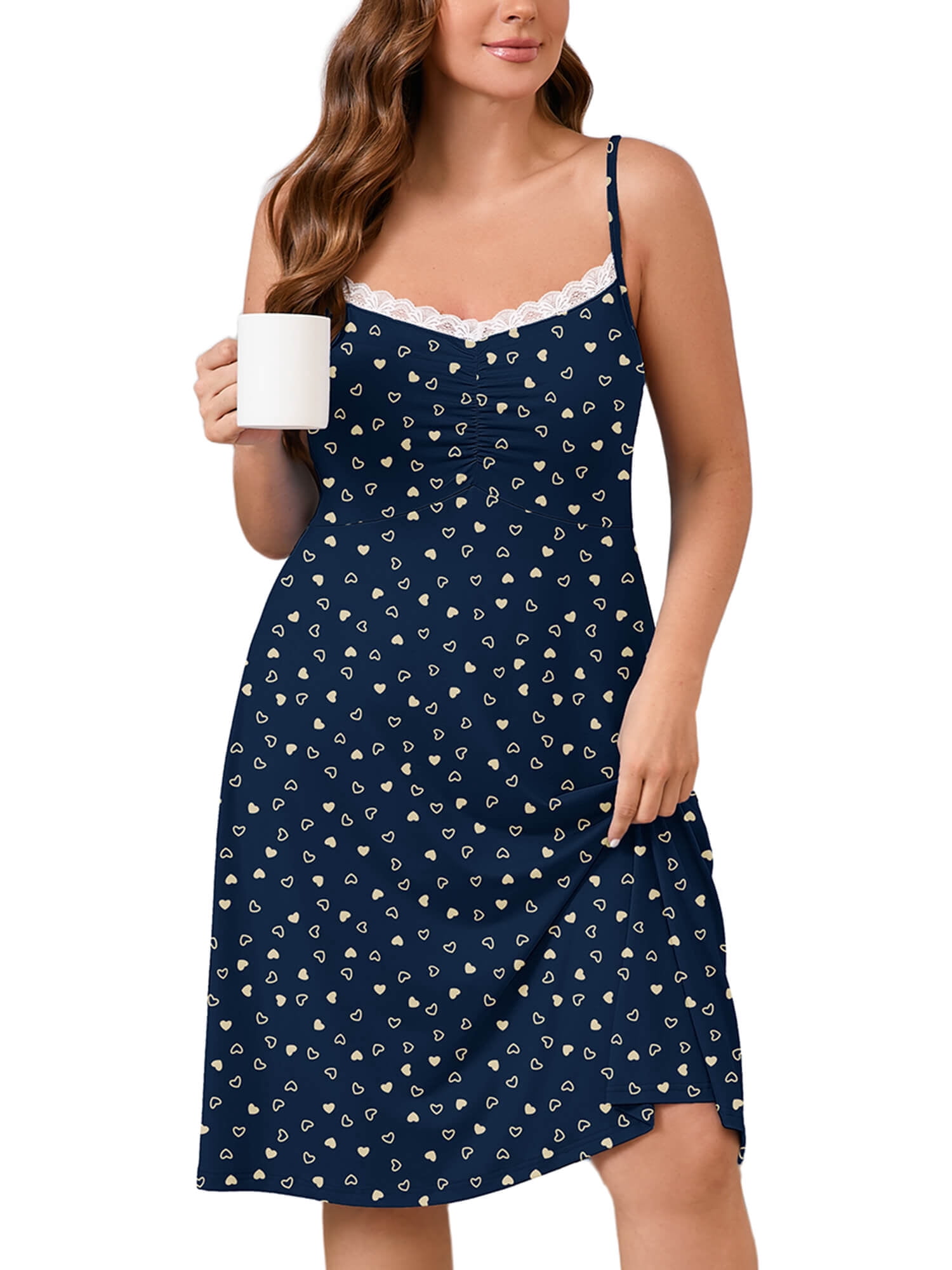 SHOWMALL Plus Women's Sleepshirt Comfy Sleeveless Sleepwear Navy Blue ...