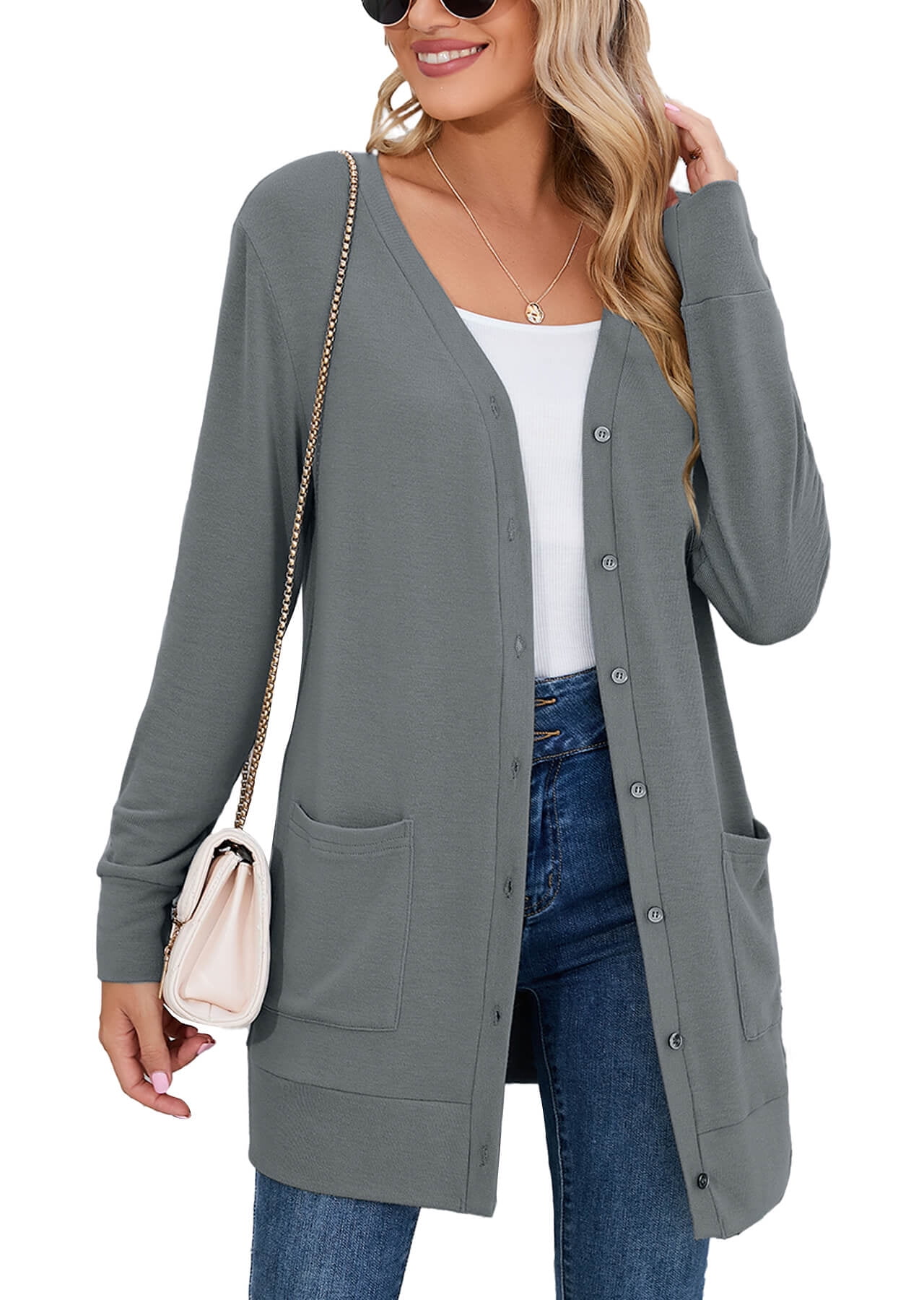 Showmall Women Lightweight Cardigan, Long Sleeve, Button Down, V Neck ...