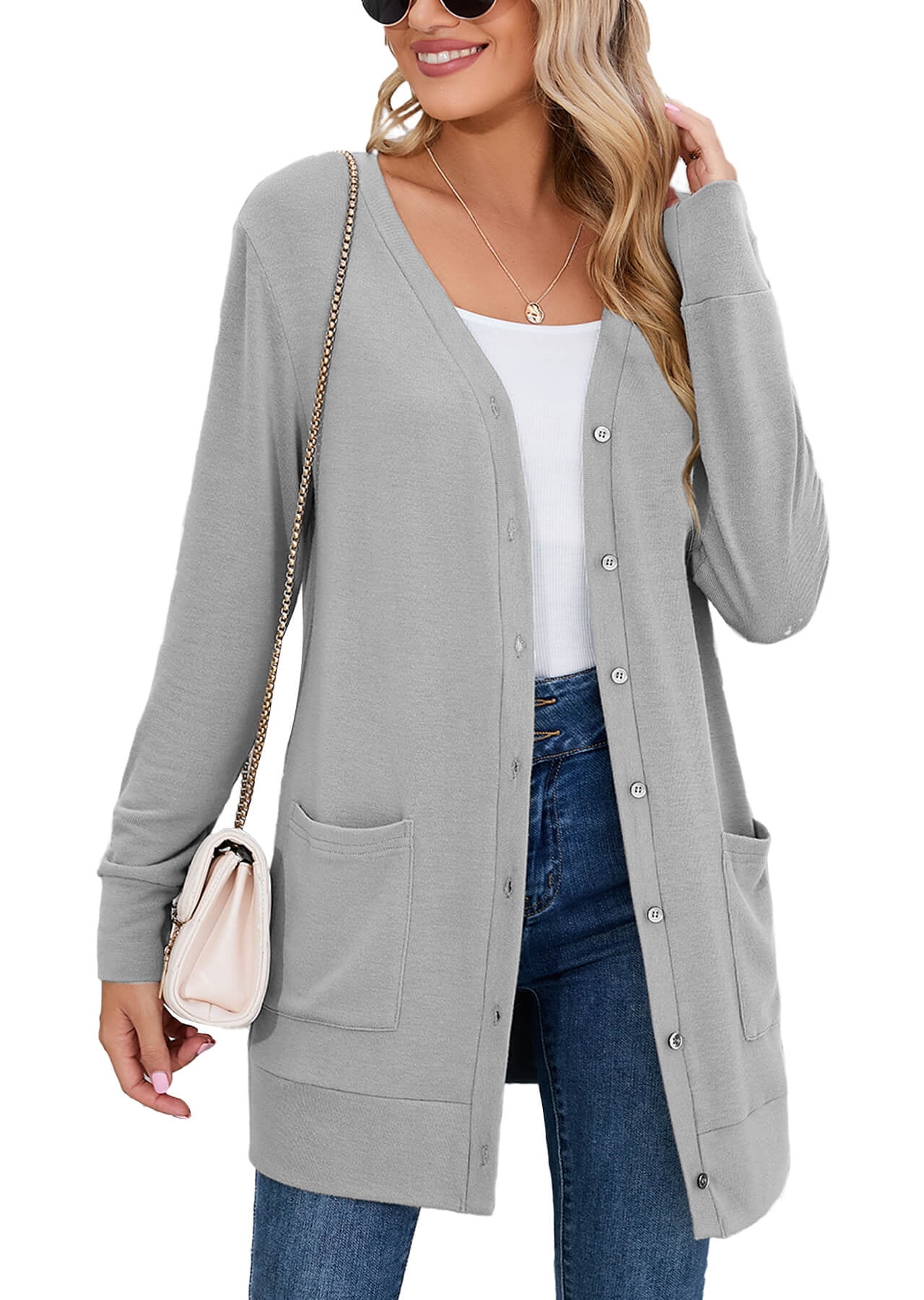 SHOWMALL Women Lightweight Cardigan Long Sleeve Button Down V Neck ...