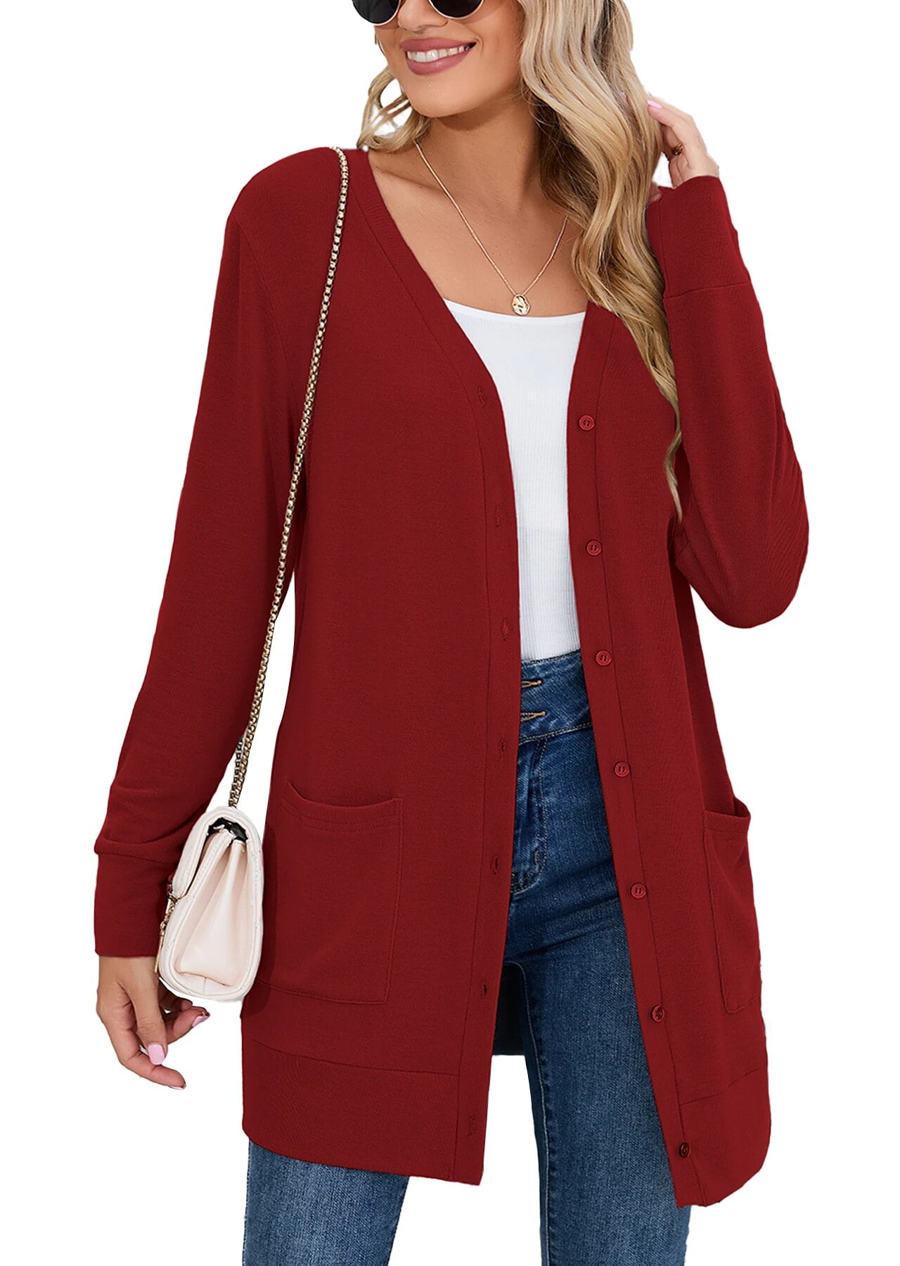SHOWMALL Women Lightweight Cardigan Long Sleeve Button Down V Neck ...