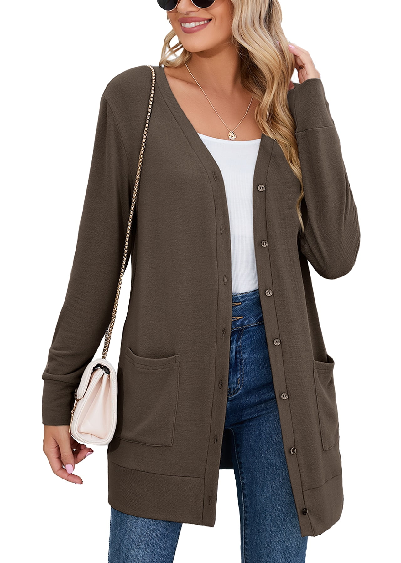 Showmall Women Lightweight Knit Cardigan, Long Sleeve, Button Down, V ...