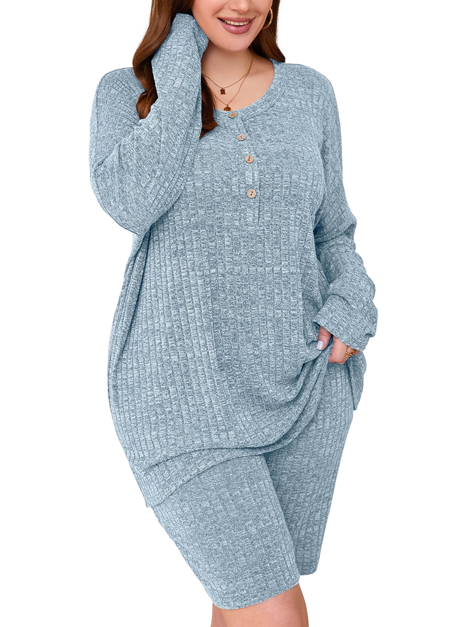SHOWMALL Women Plus Loungewear Sets Plus Size Pajamas Sets 2 Piece ...