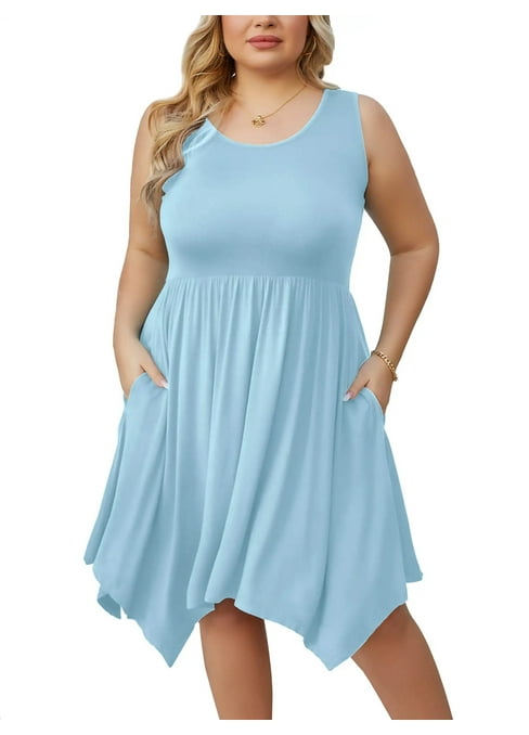 Bixox Sea Water Wave Print Women's Sleeveless A-Line Dress with Pockets, Casual Knee-Length Tank ...