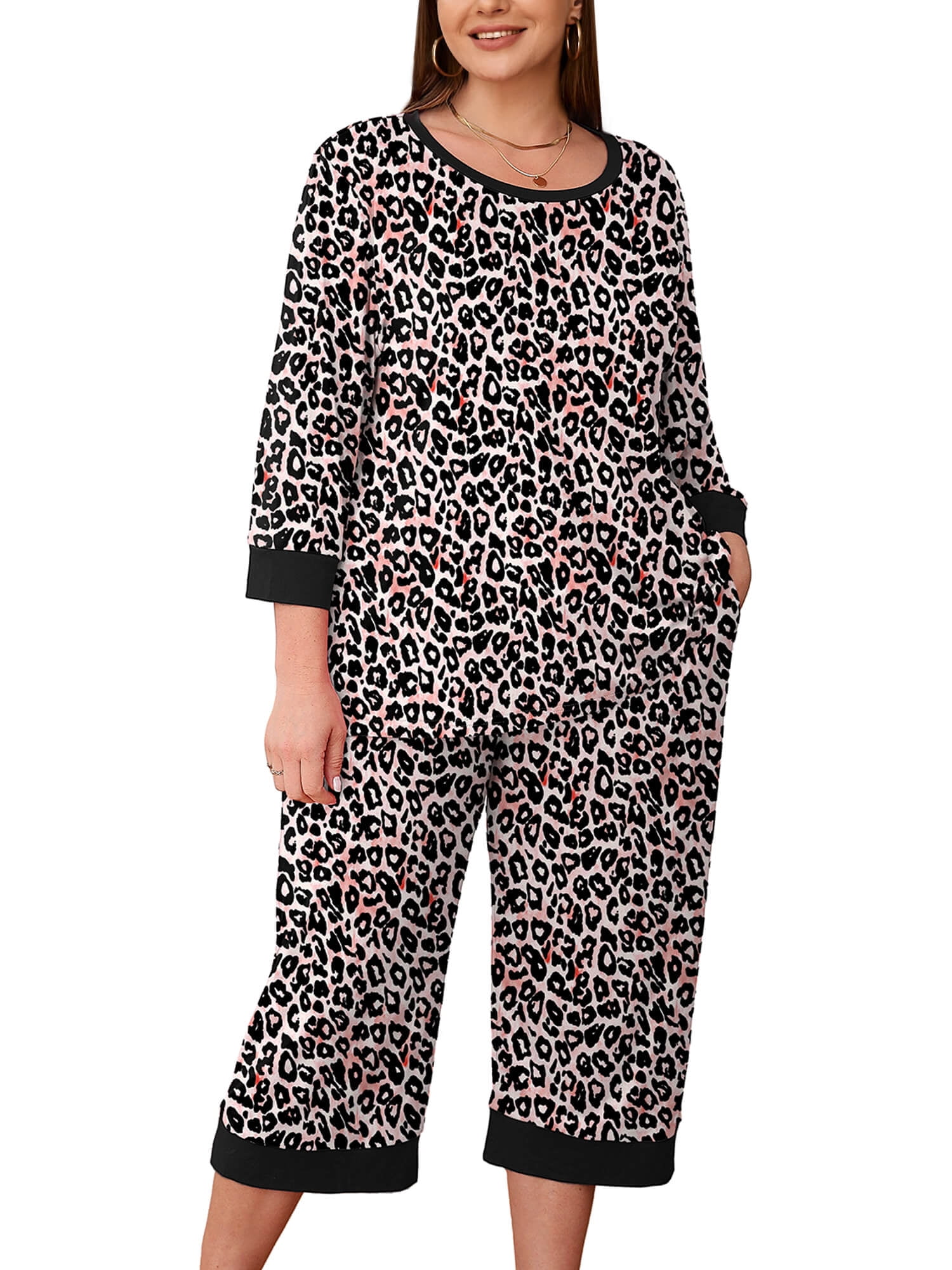 SHOWMALL Women Plus Size Pajamas Set 3/4 Sleeves Pjs Sleepwear Floral ...