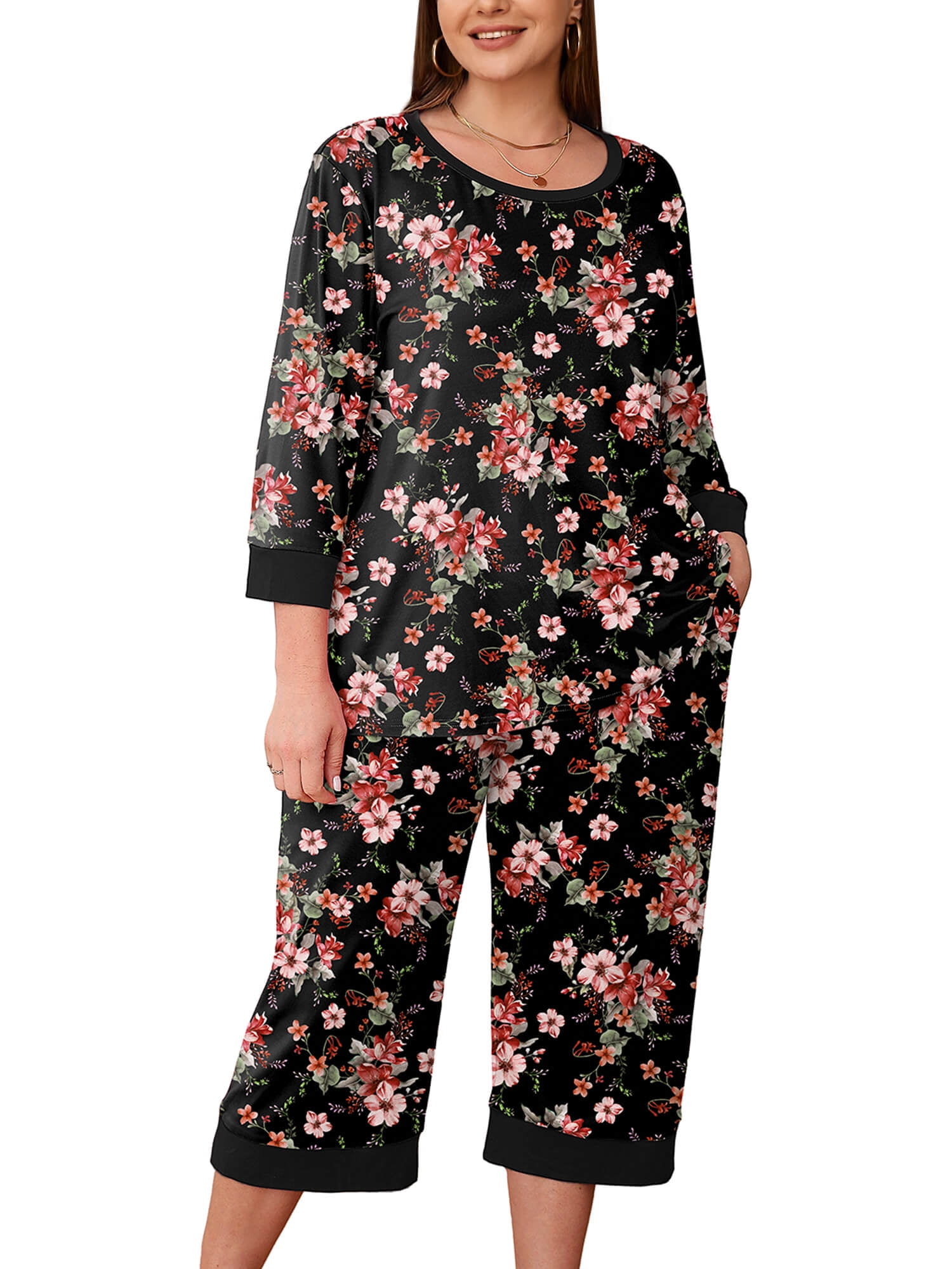 SHOWMALL Women Plus Size Pajamas Set 3/4 Sleeves Pjs Sleepwear ...