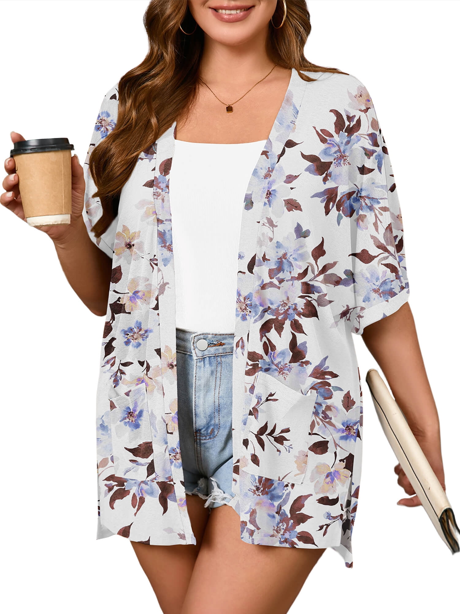 SHOWMALL Women Plus Size Summer Boleros Floral Shrugs White Peony 3X ...