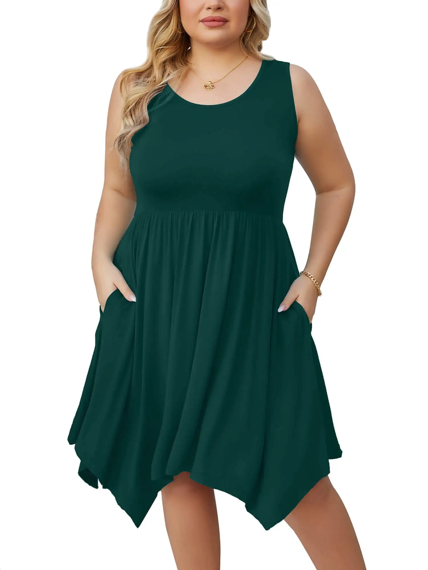 SHOWMALL Plus Size Stretchy Summer Sundress, Sleeveless Irregular Hem ...