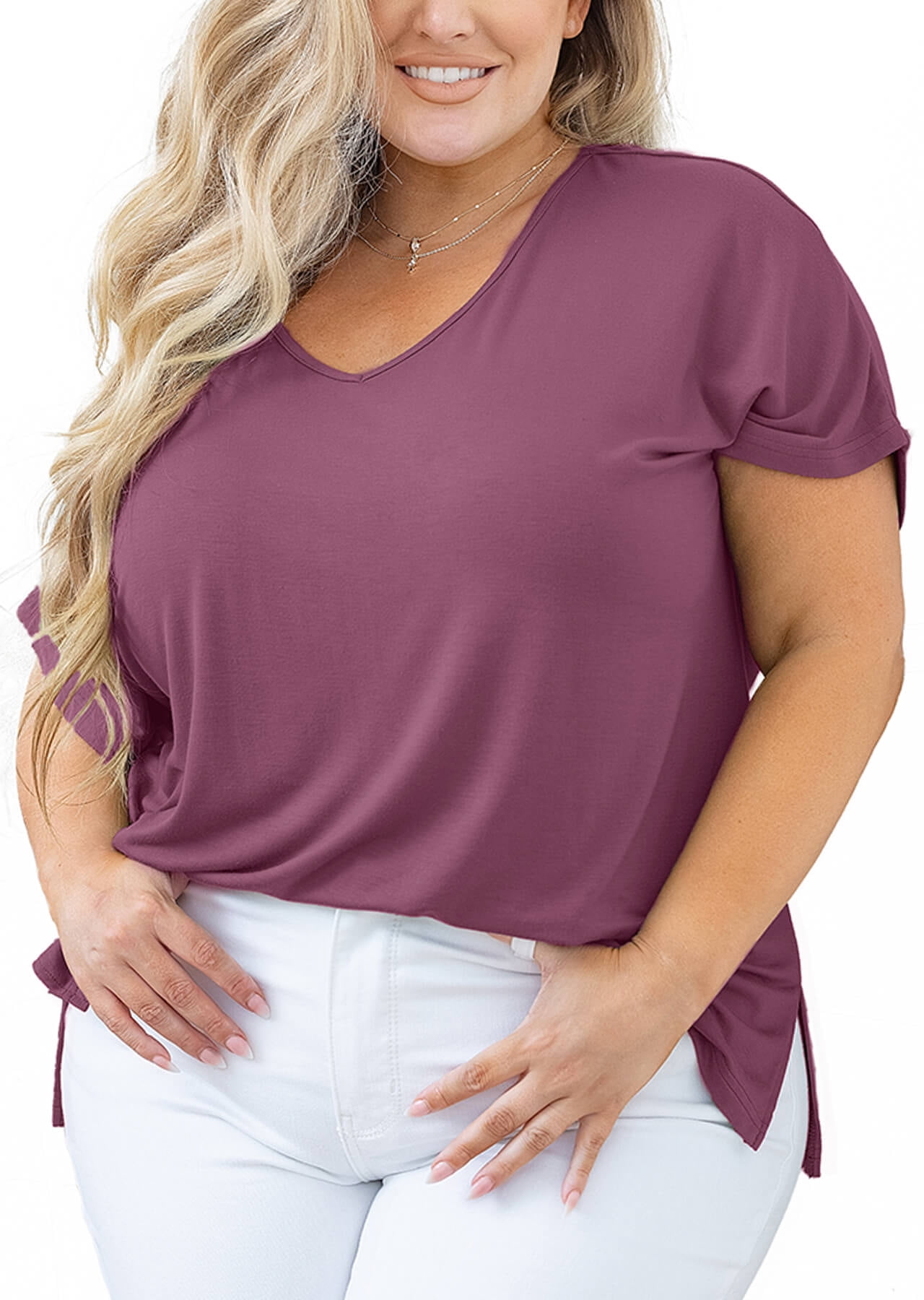 SHOWMALL Women Plus Size T Shirts Short Sleeve Tunic Side Slit Tops ...