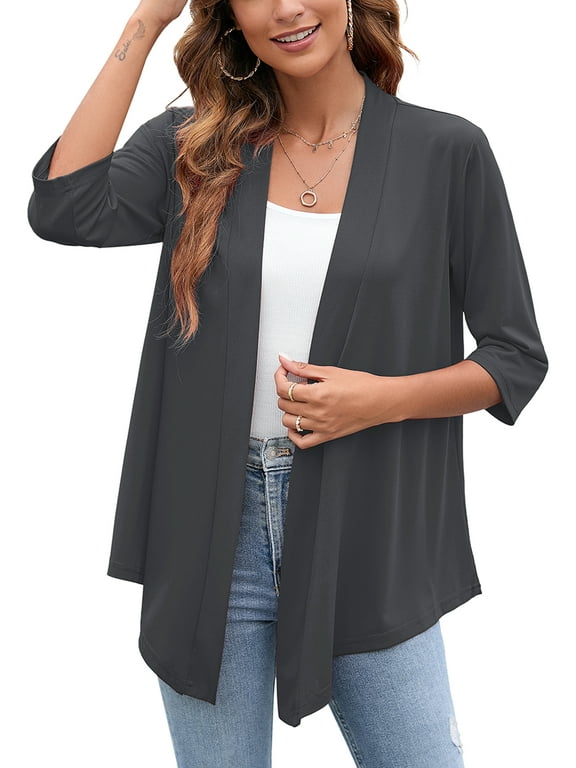 Daystry Lightweight Duster Long Sweaters, Plus Size 3/4 Sleeve Open ...
