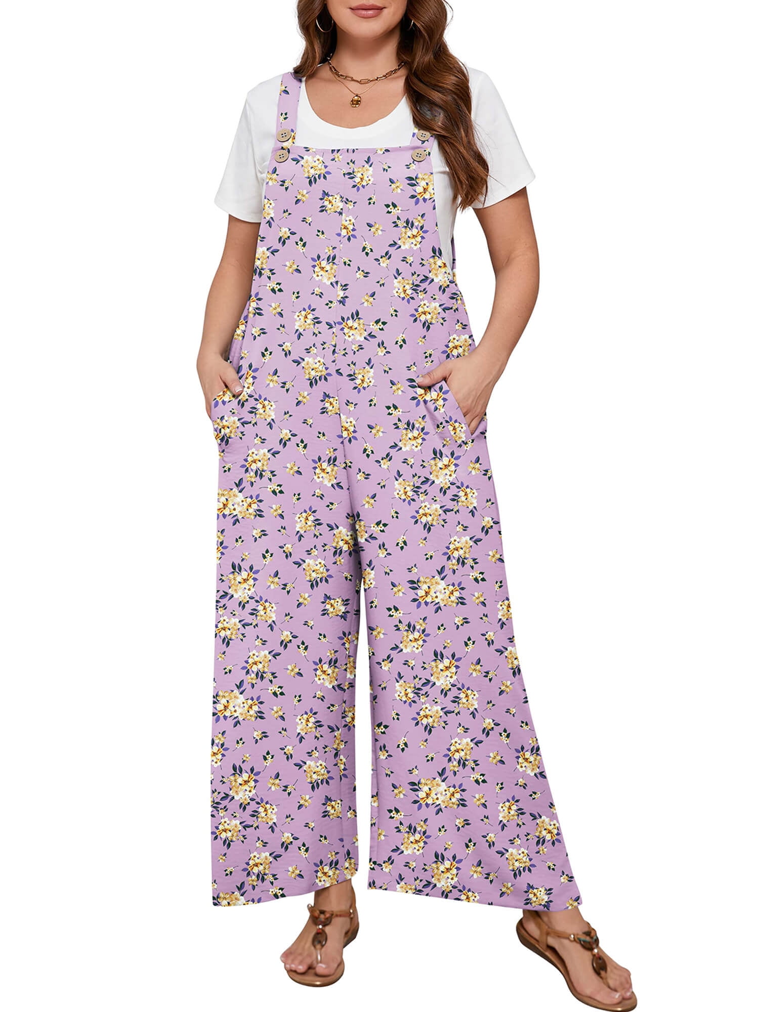 SHOWMALL Women’s Plus Casual Overalls Adjustable Straps Purple ...