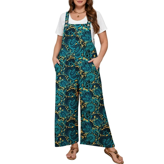SHOWMALL Women’s Plus Jumpsuits Summer Boho Casual Wide Leg Overalls ...