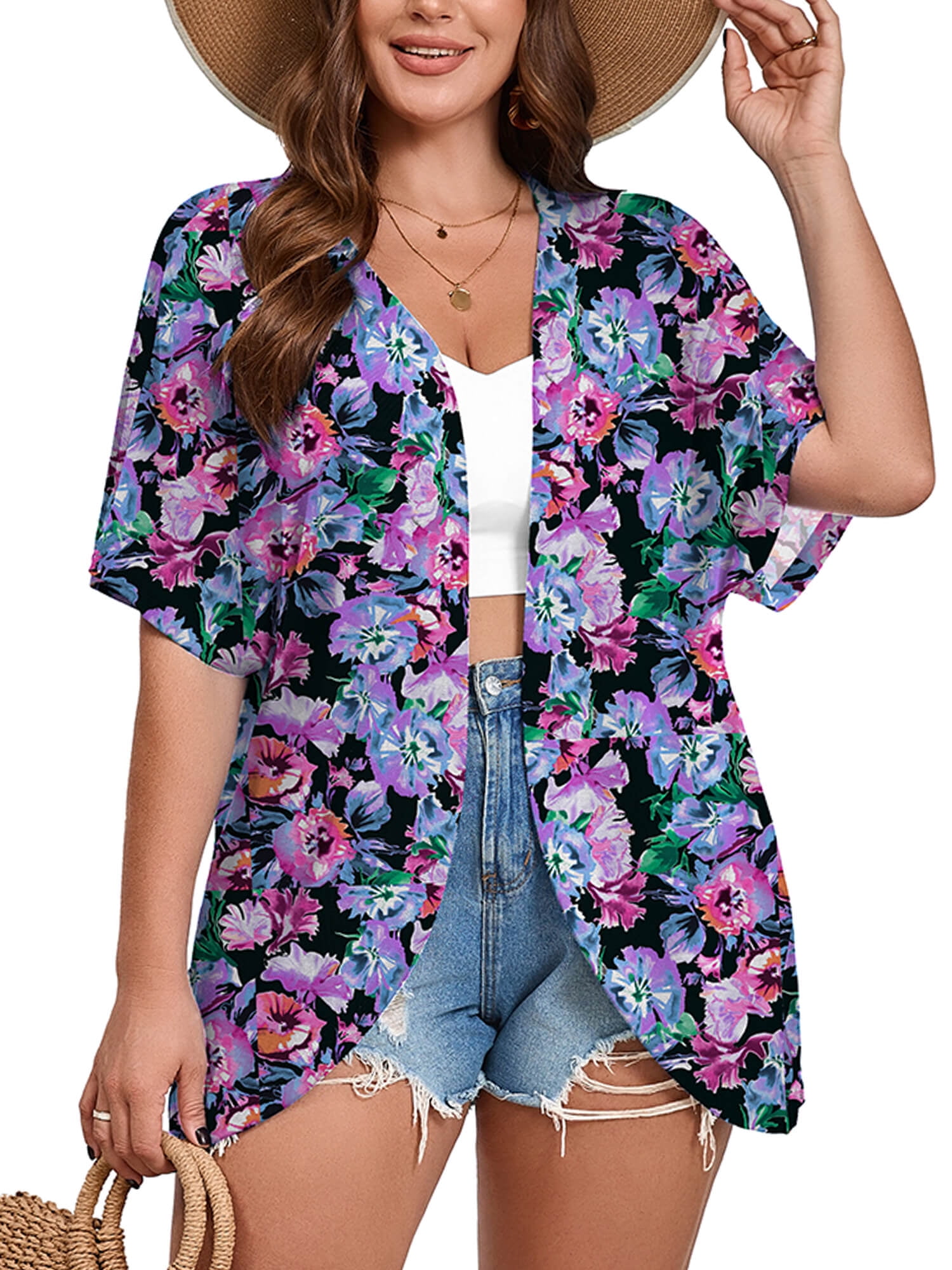 SHOWMALL Women's Plus Boleros Lightweight Cardigan Open-Front Shrugs Short Sleeve Lavender Blue ...