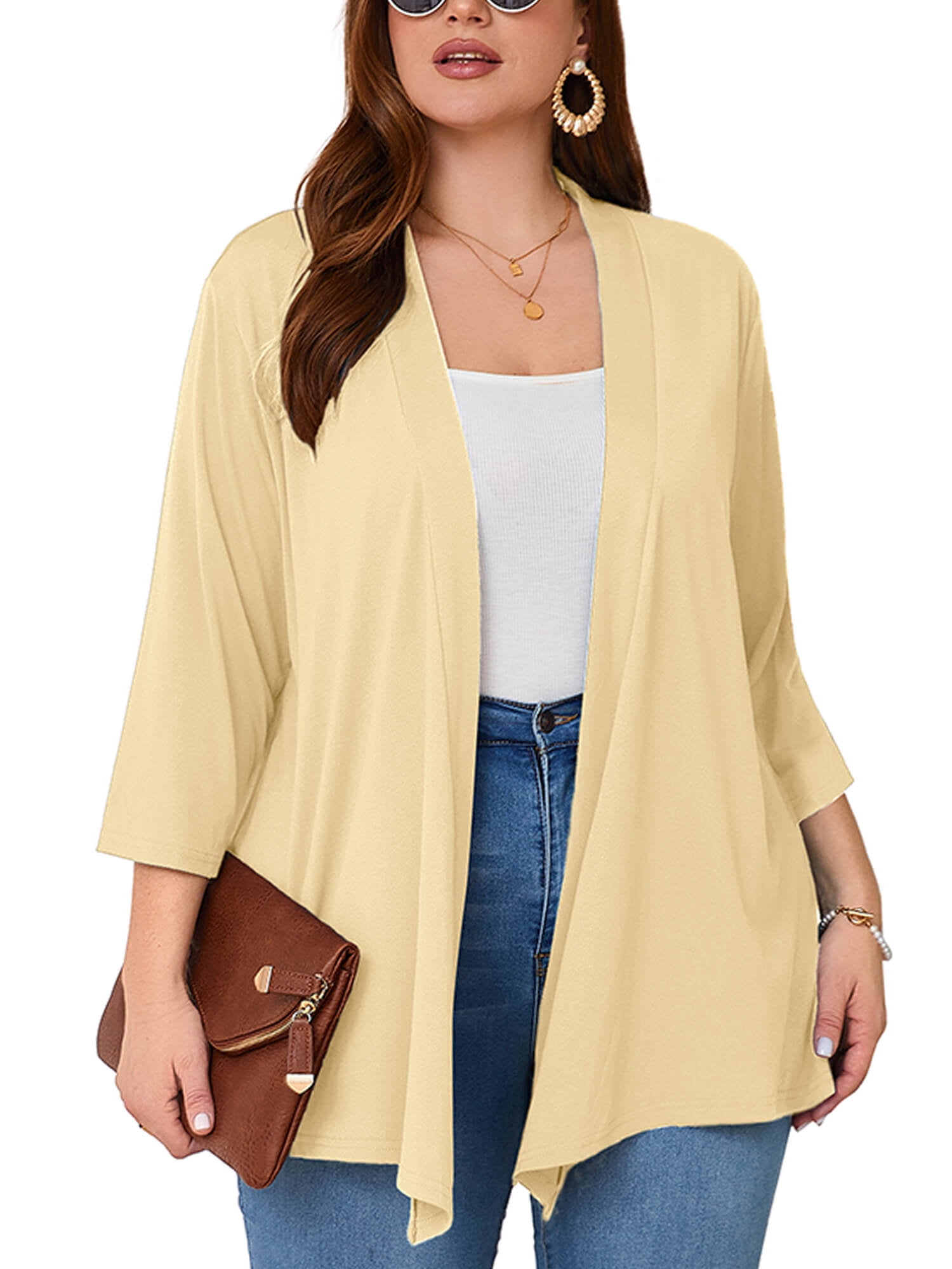 SHOWMALL Women's Plus Cardigans Lightweight Open Front Cardigans 3/4 ...